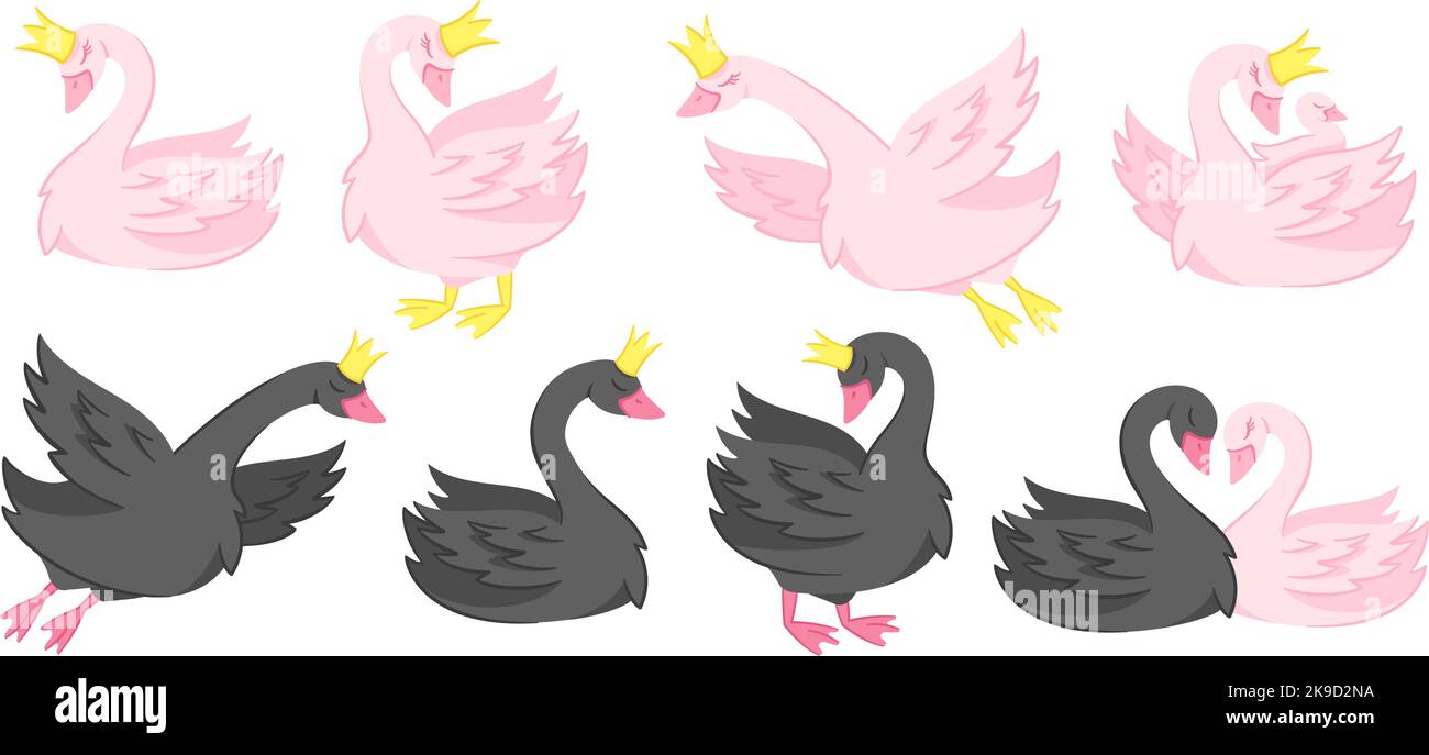 Cute swan. Fairytale princess and prince swans, elegant pair of birds ...