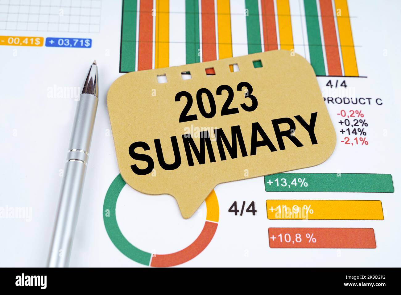 Business concept. On the business charts is a pen and a sign with the ...