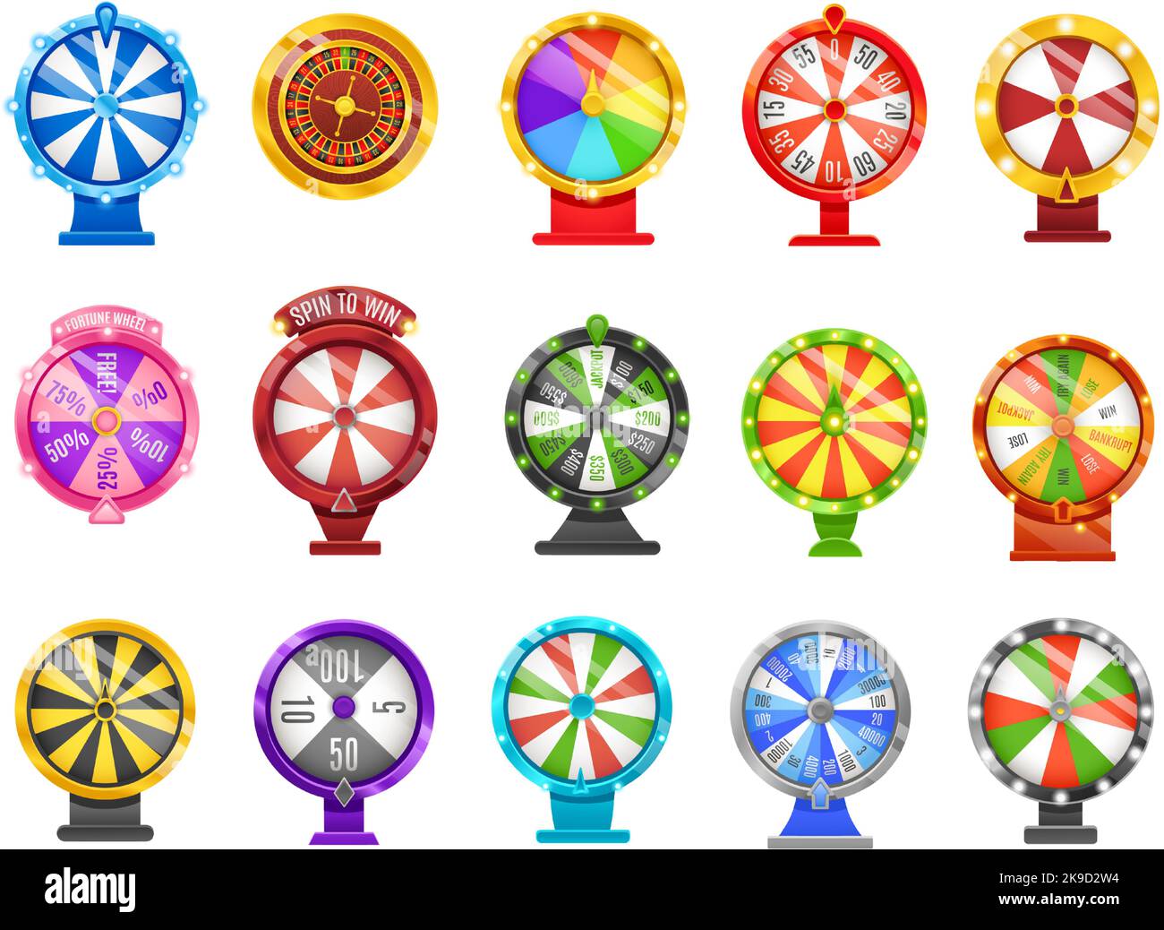 Fortune wheels. Lucky chance roulette wheel, spin to win circles and ...