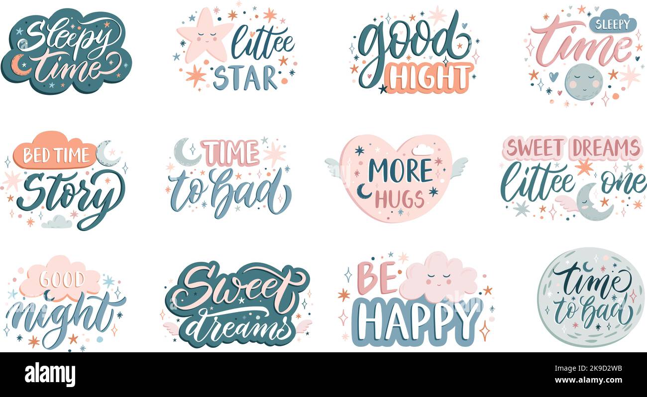 Sleeping lettering. Sleep tight moon, good night star and sweet dreams ...