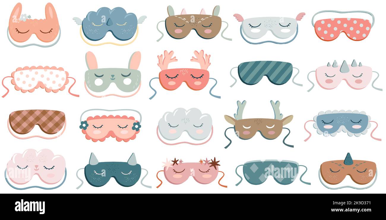 Cute sleep masks. Beauty eye cover accessories with animal faces and ...
