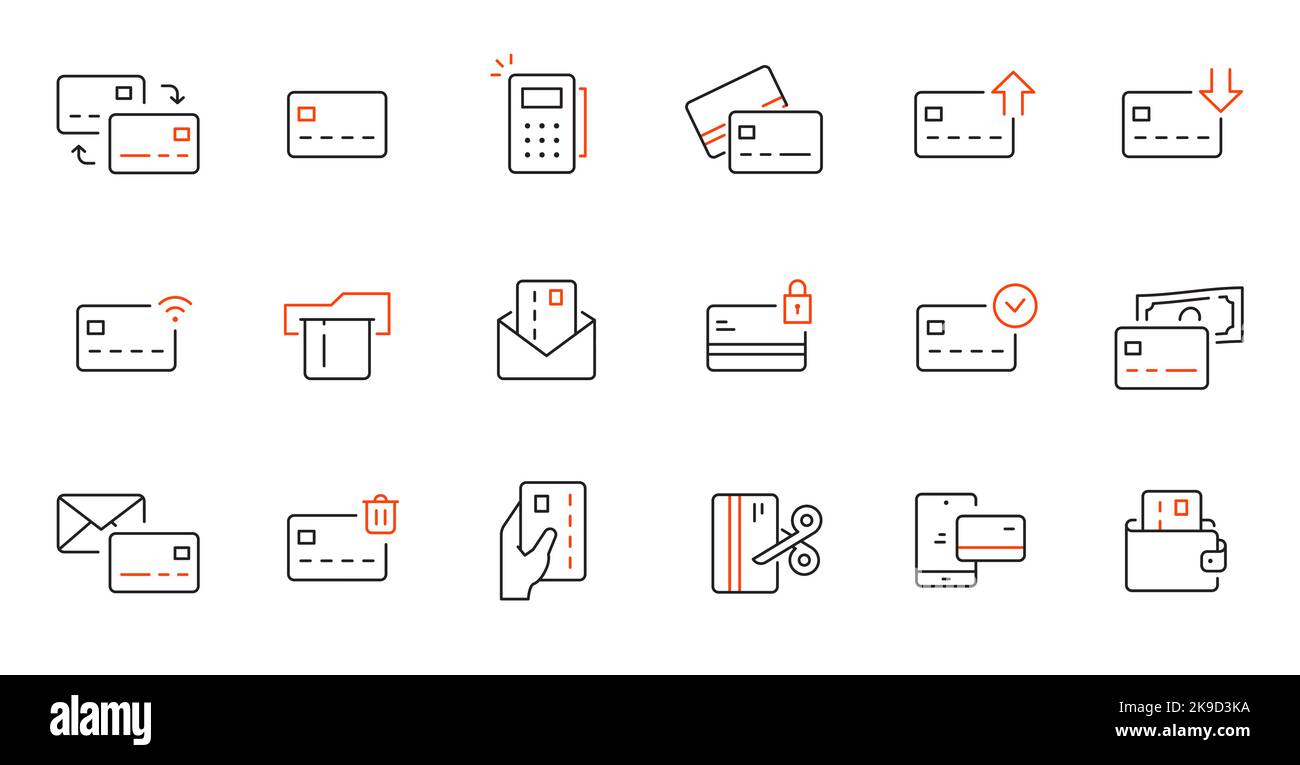 Credit card line icon set. Credit card payment, money transfer, mobile ...