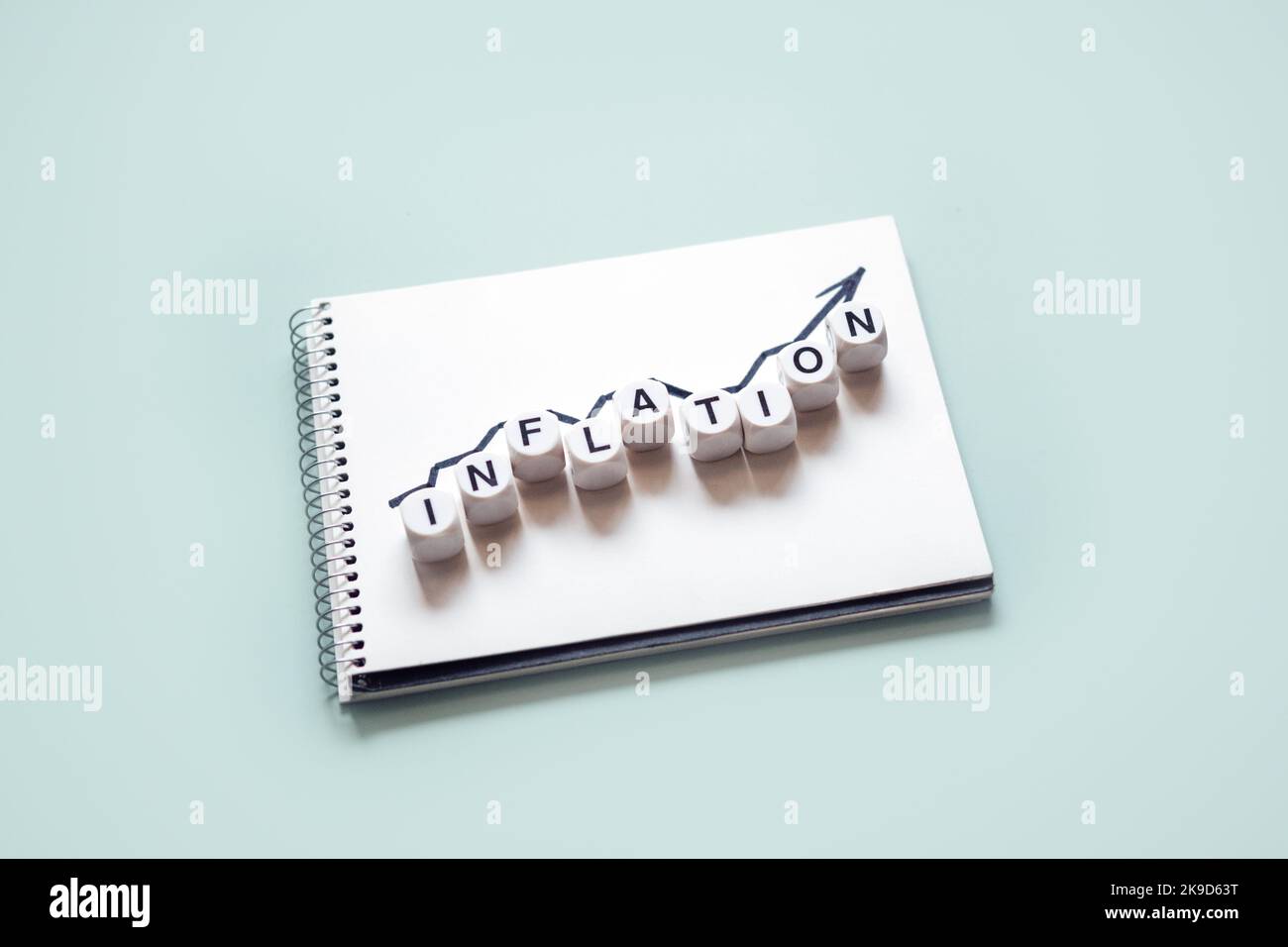 Inflation financial crisis concept. Growing up black arrow on open ...