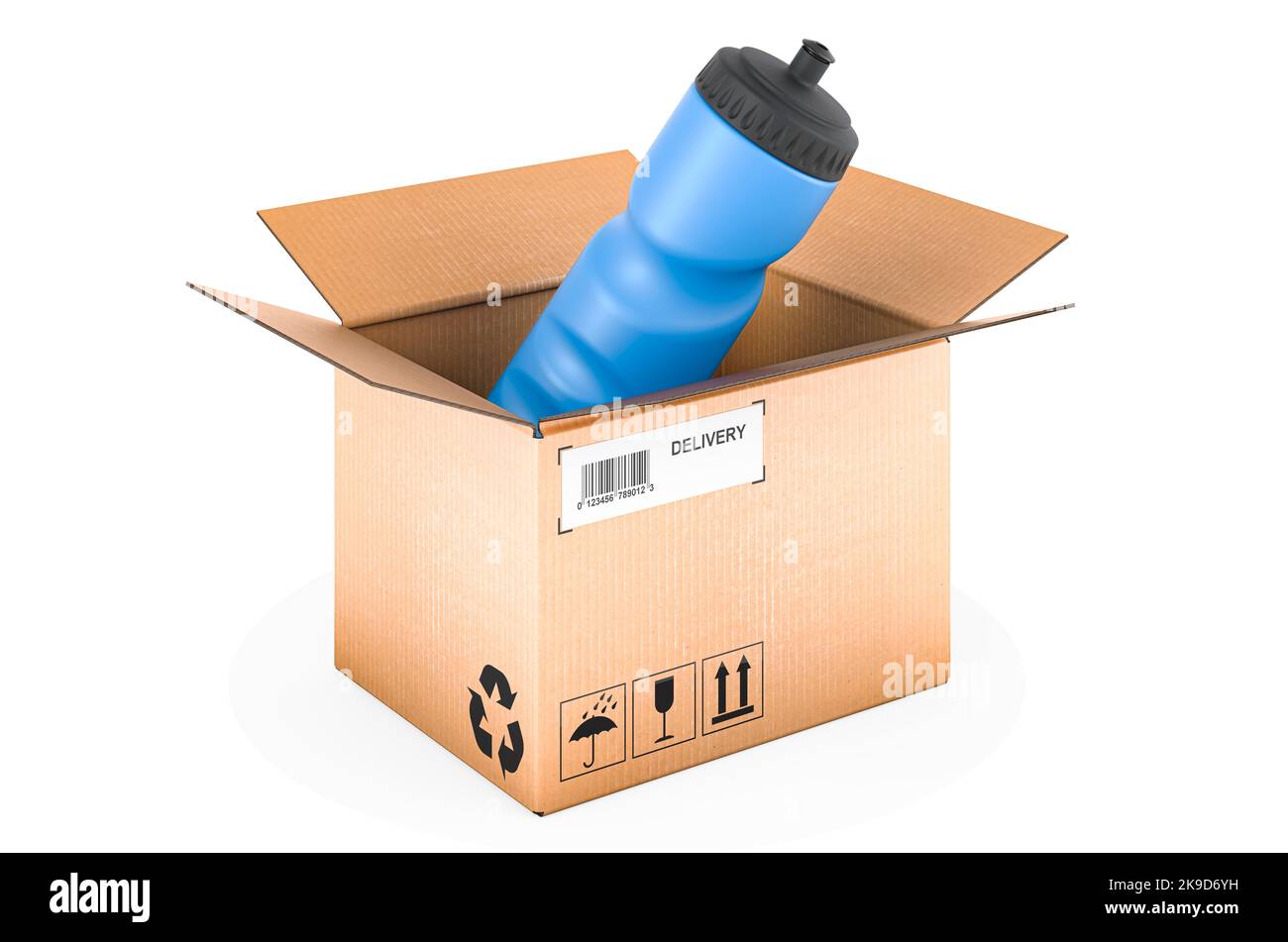 Parcel with plastic sport water bottles, 3D rendering isolated on white ...