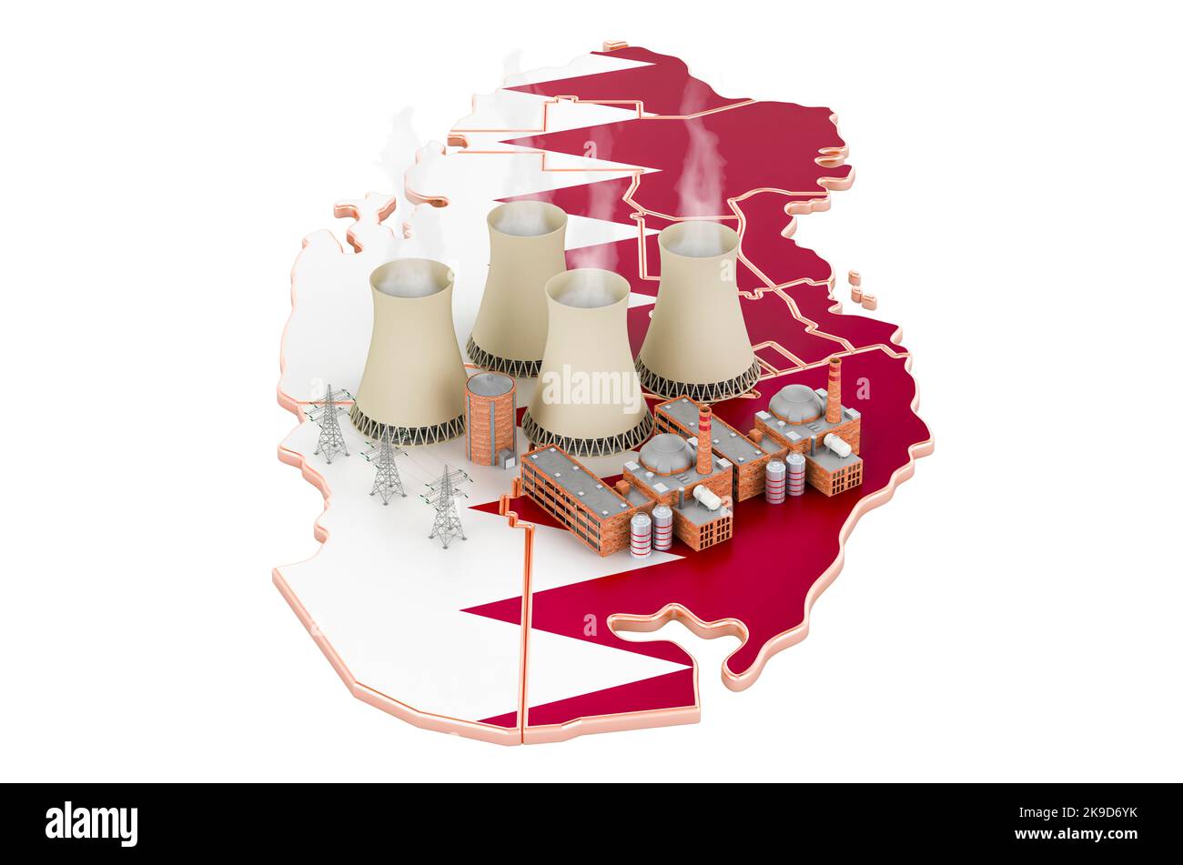 Nuclear power stations in Qatar, 3D rendering isolated on white ...
