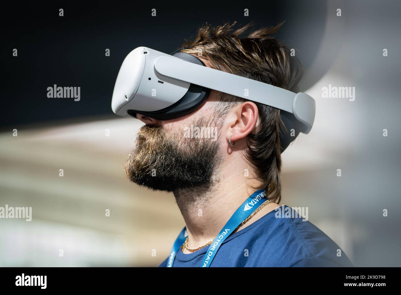 Madrid, Spain. 27th Oct, 2022. A man wears an Oculus VR Inc virtual ...