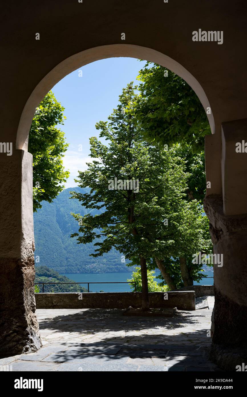 View of Lake Como from the Sacred Mount of Ossuccio, Lombardy, Italy ...