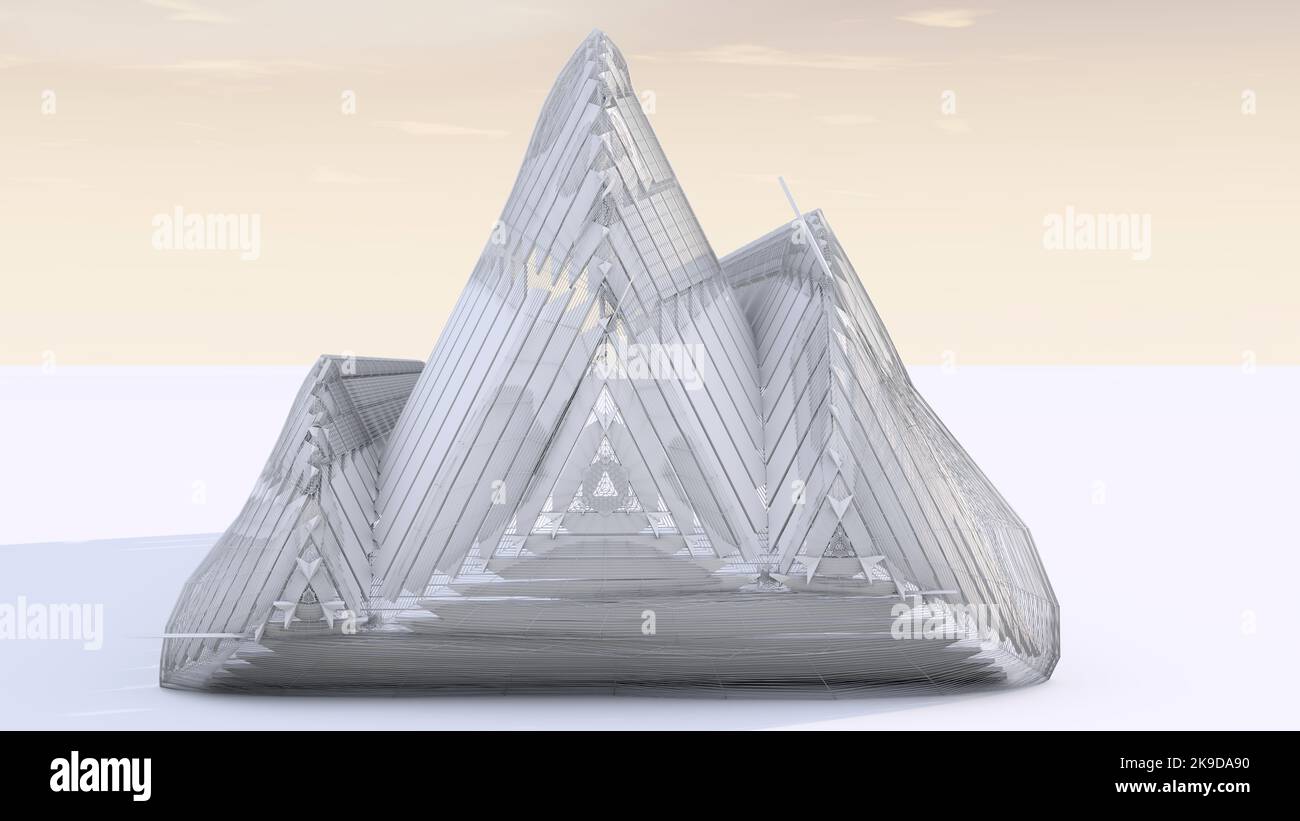 3D Illustration of an architectural structure based on the contours of ...