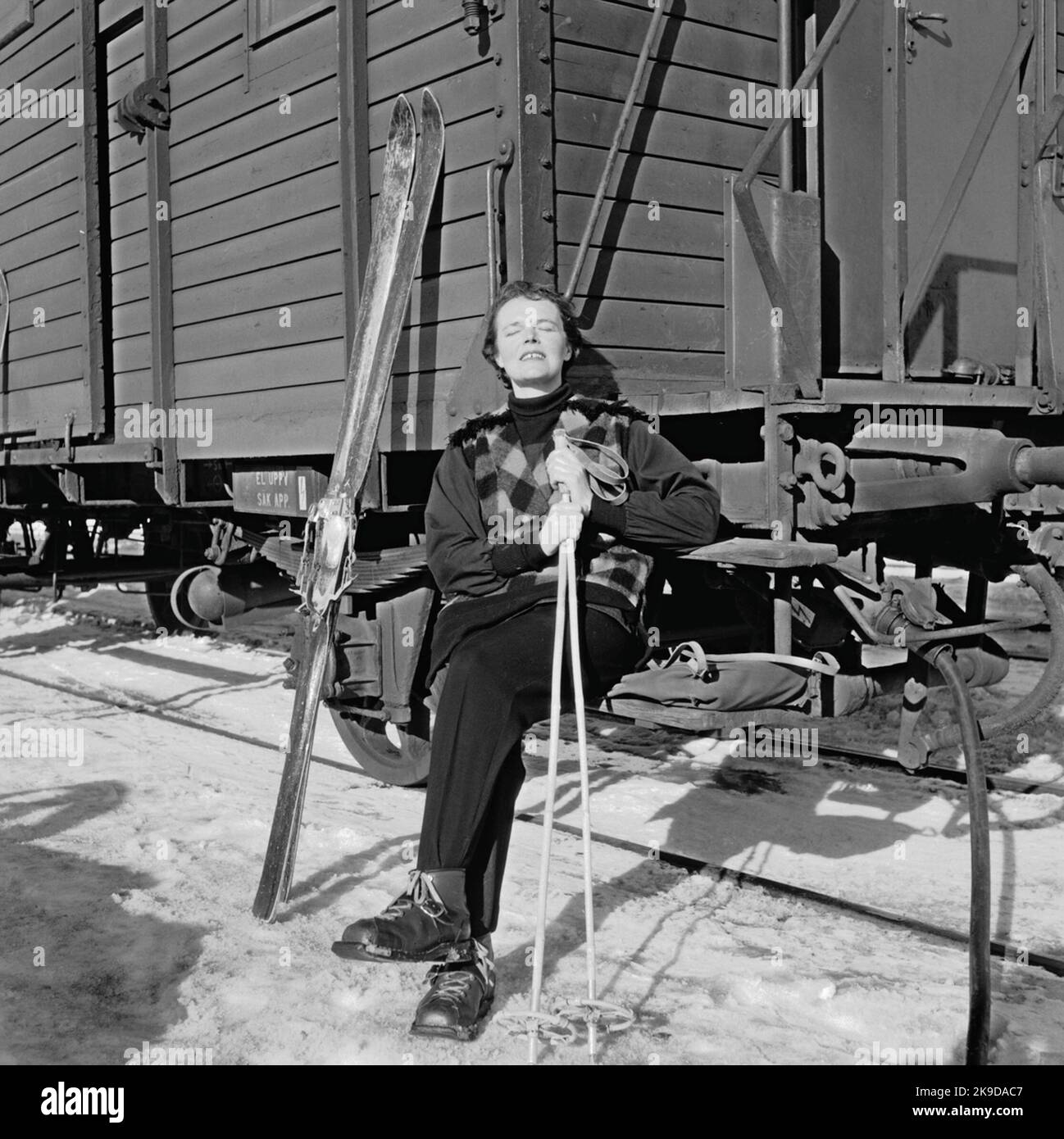 State Railways, SJ Train Homes, travelers on freight wagons Stock Photo ...