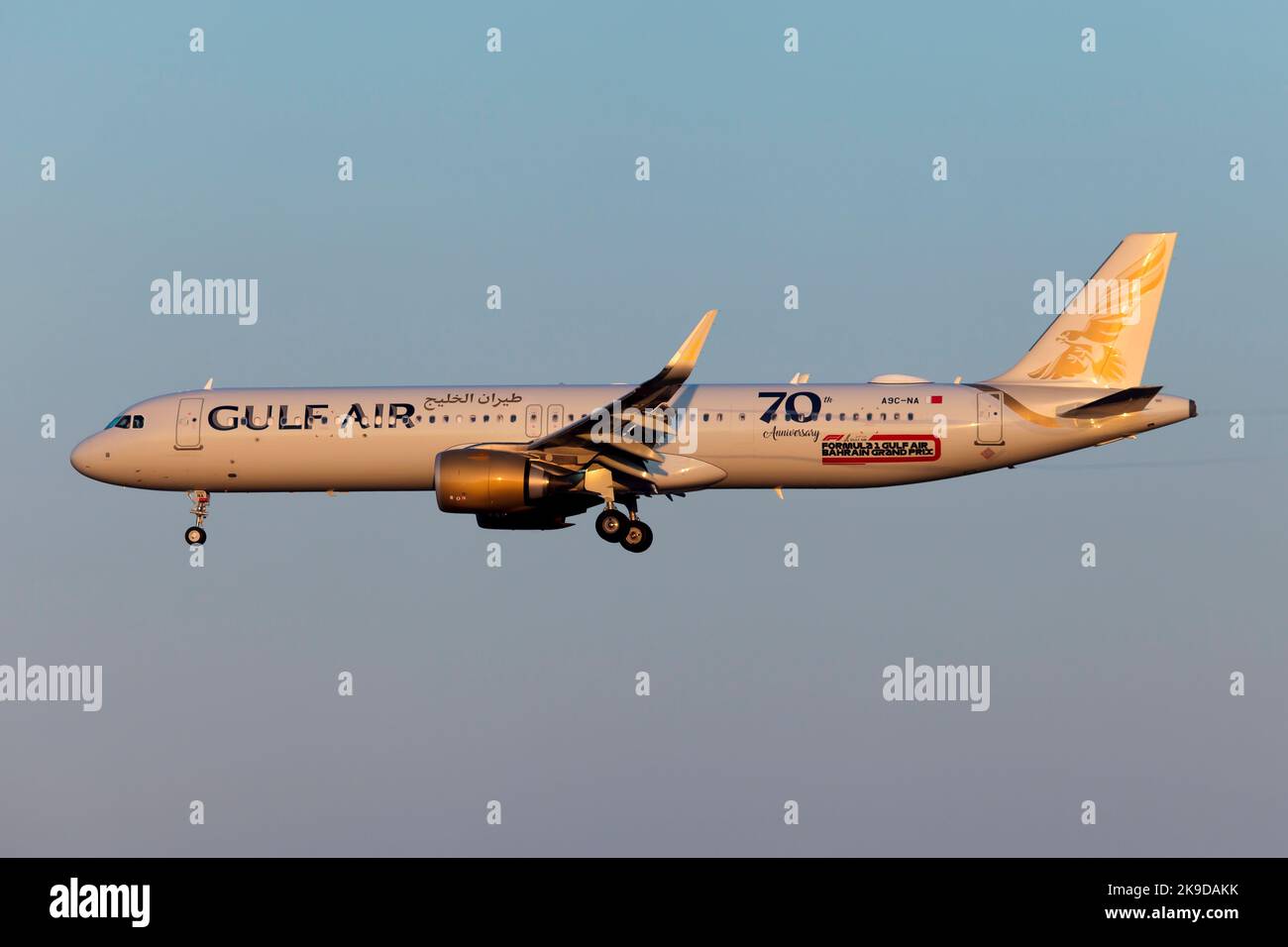 A Gulf Air Airbus 321 NEO landing early morning in Rome Fiumicino ...