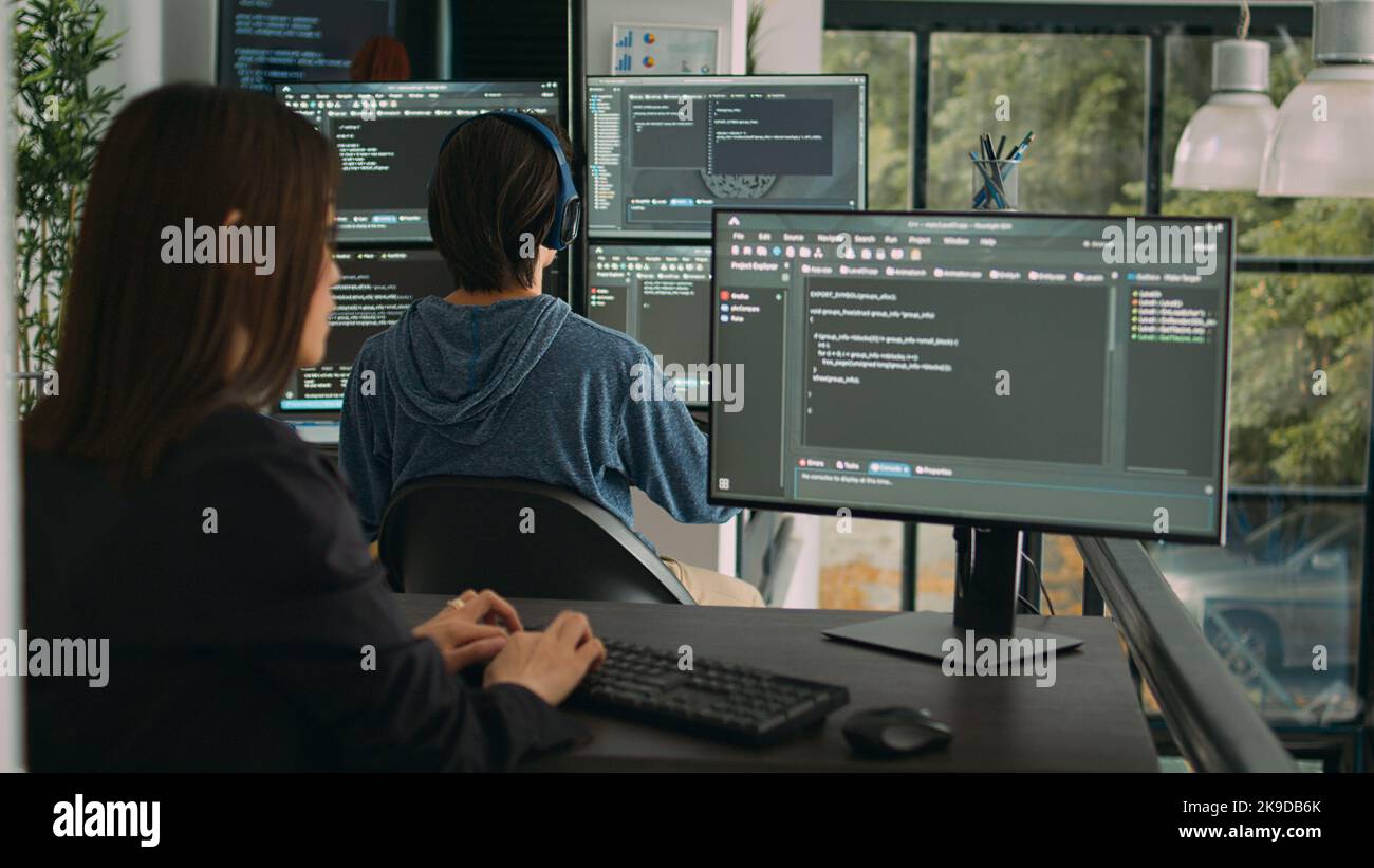 Woman Programer Typing Source Code On Computer Keyboard To Develop New App Server Cloud