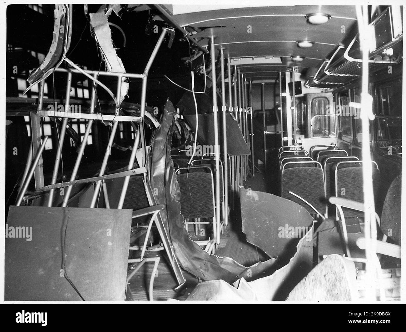 Interior from collision -damaged bus, State Railway, SJ Bus 2496 Stock ...