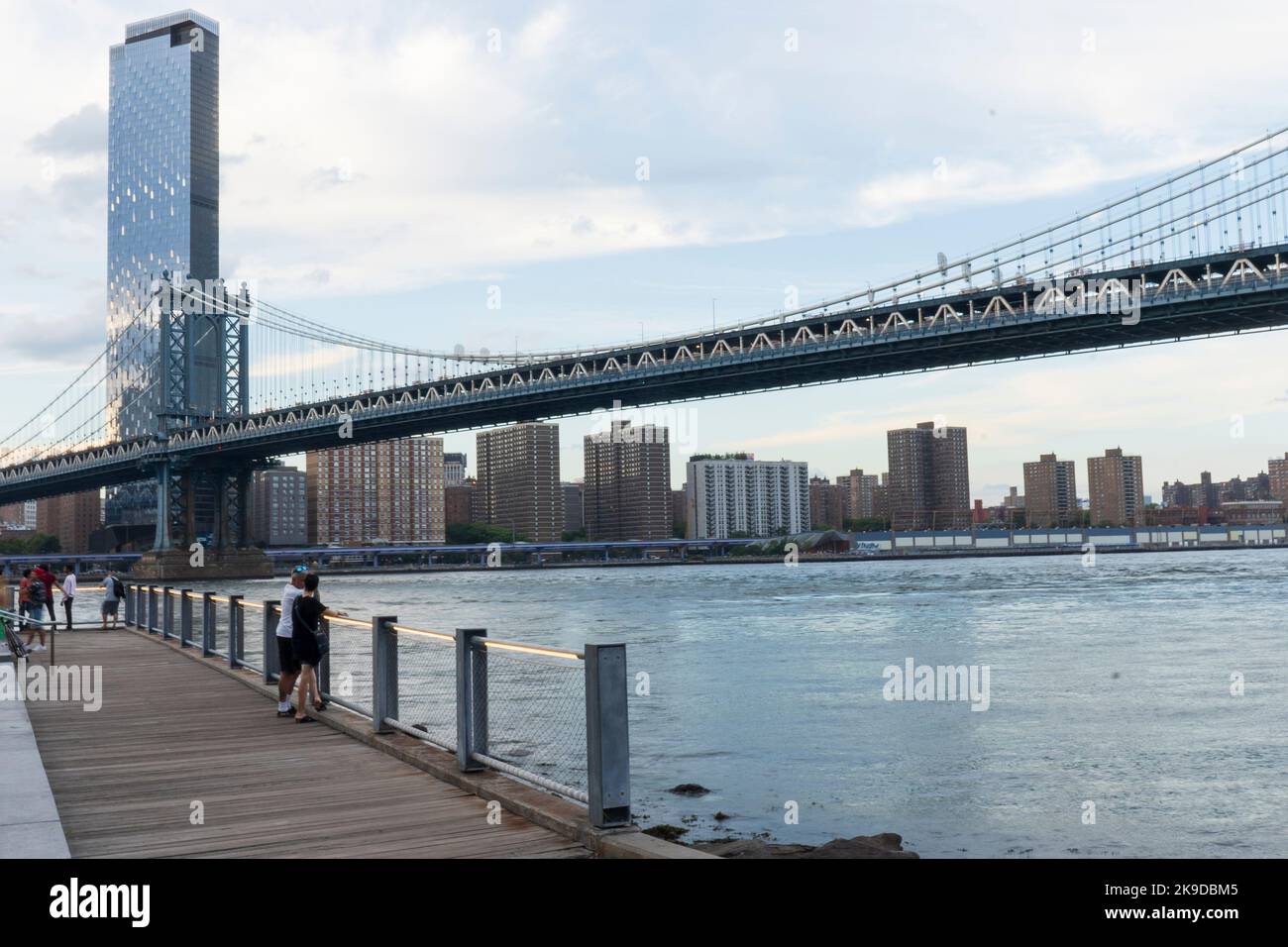 Manhattan Bridge seen from Empire Fulton Ferry promenade area in ...
