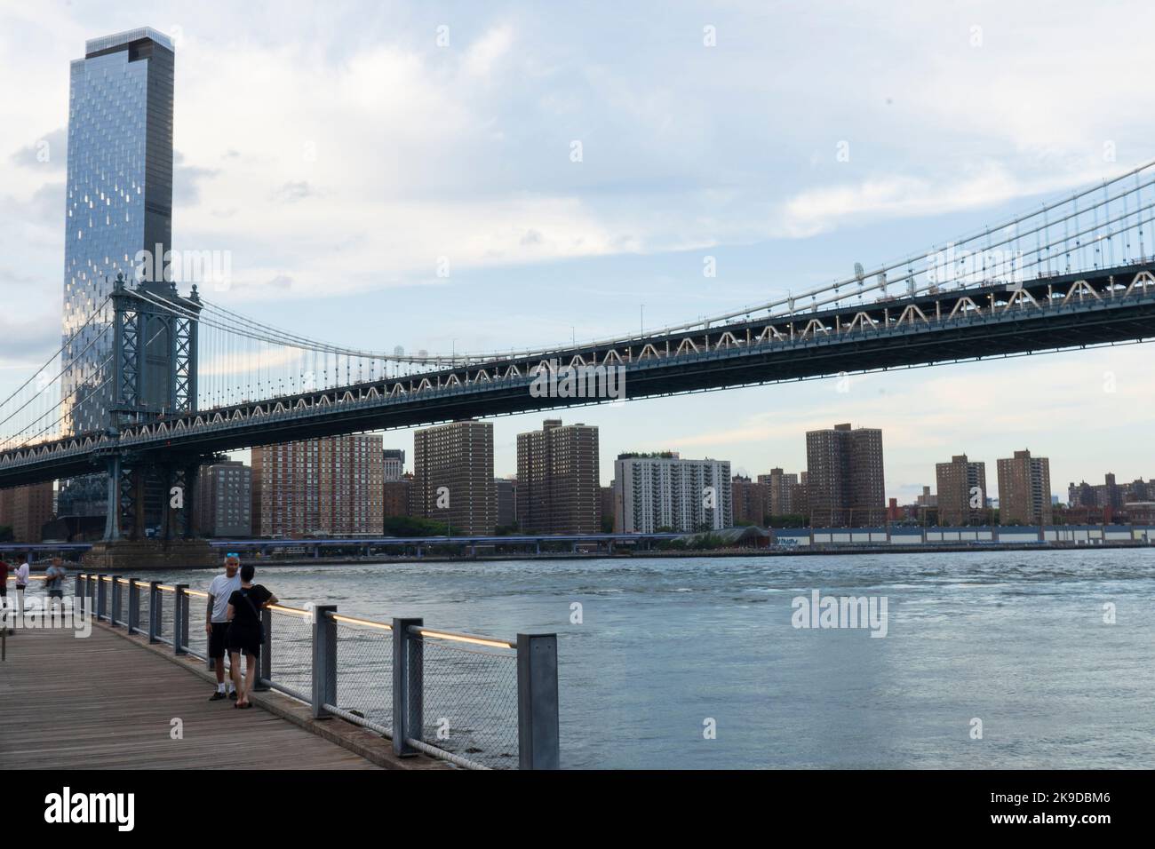Manhattan Bridge seen from Empire Fulton Ferry promenade area in ...
