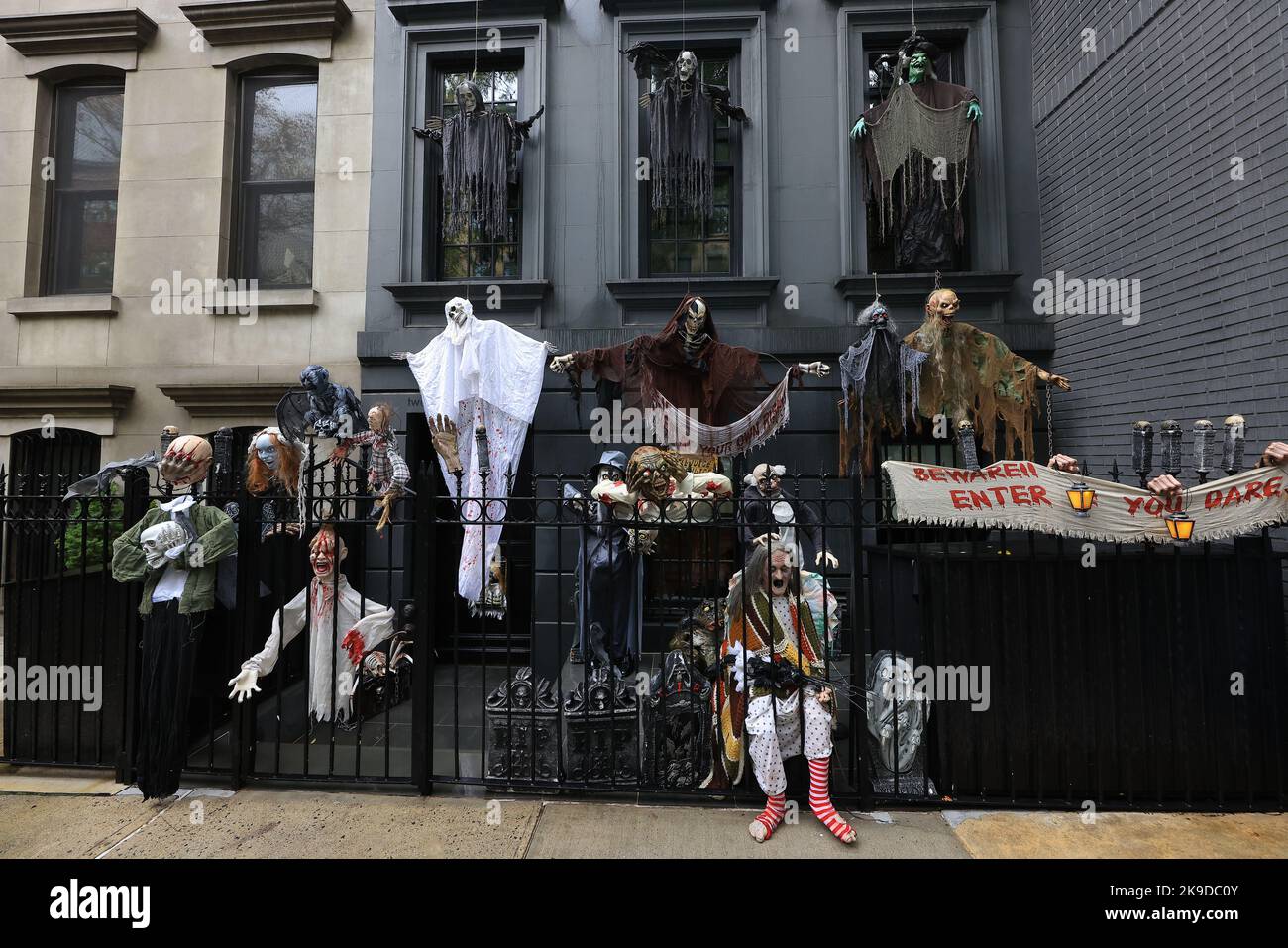 NEW YORK, NEW YORK - October 26, 2022: Creepy looking ghouls hang on a ...