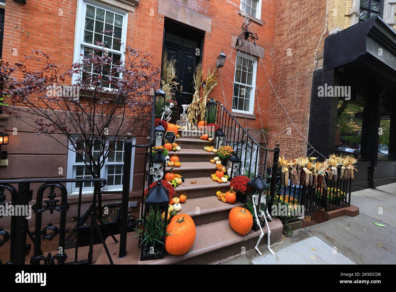 NEW YORK, NEW YORK - October 26, 2022: Carved pumpkins and terrifying ...