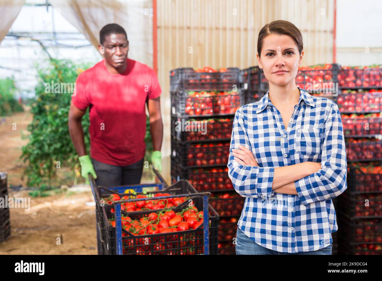 Confident woman greenhouse owner in vegetable store Stock Photo - Alamy
