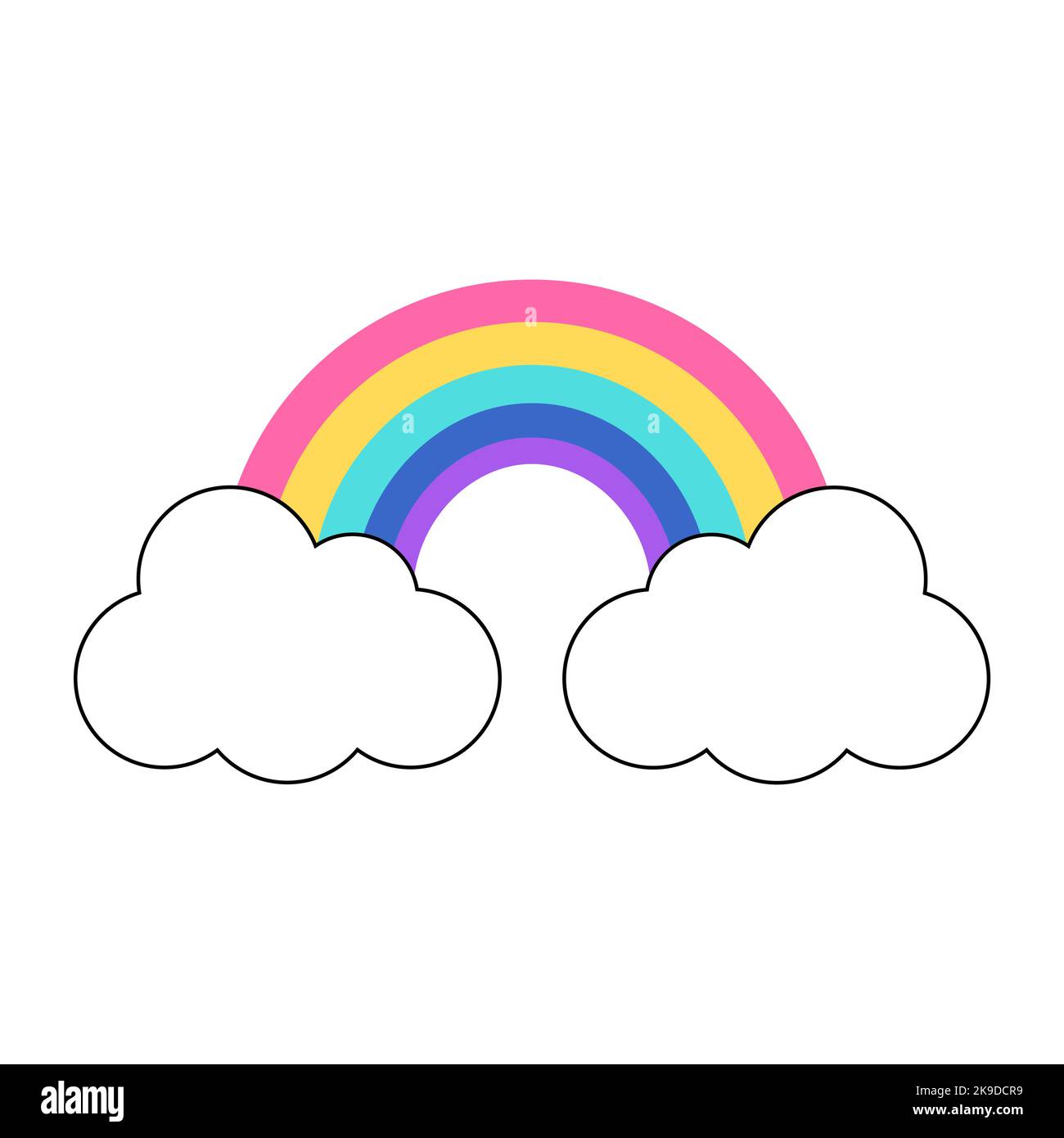 Y2k groovy element. Colorful rainbow with clouds isolated on white ...