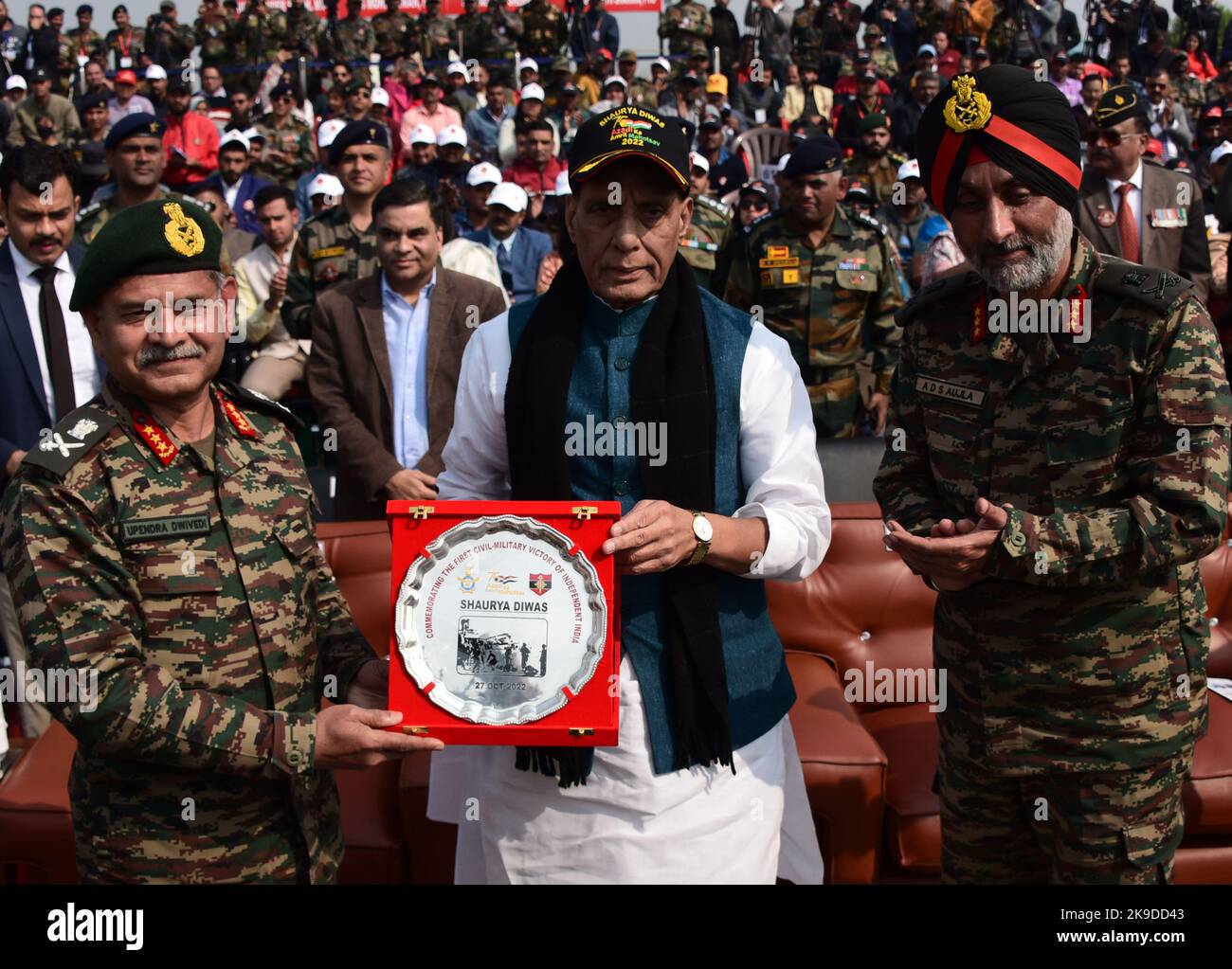 SRINAGAR, INDIA - OCTOBER 27: Defence Minister Rajnath Singh with Northern Army commander Lt ...