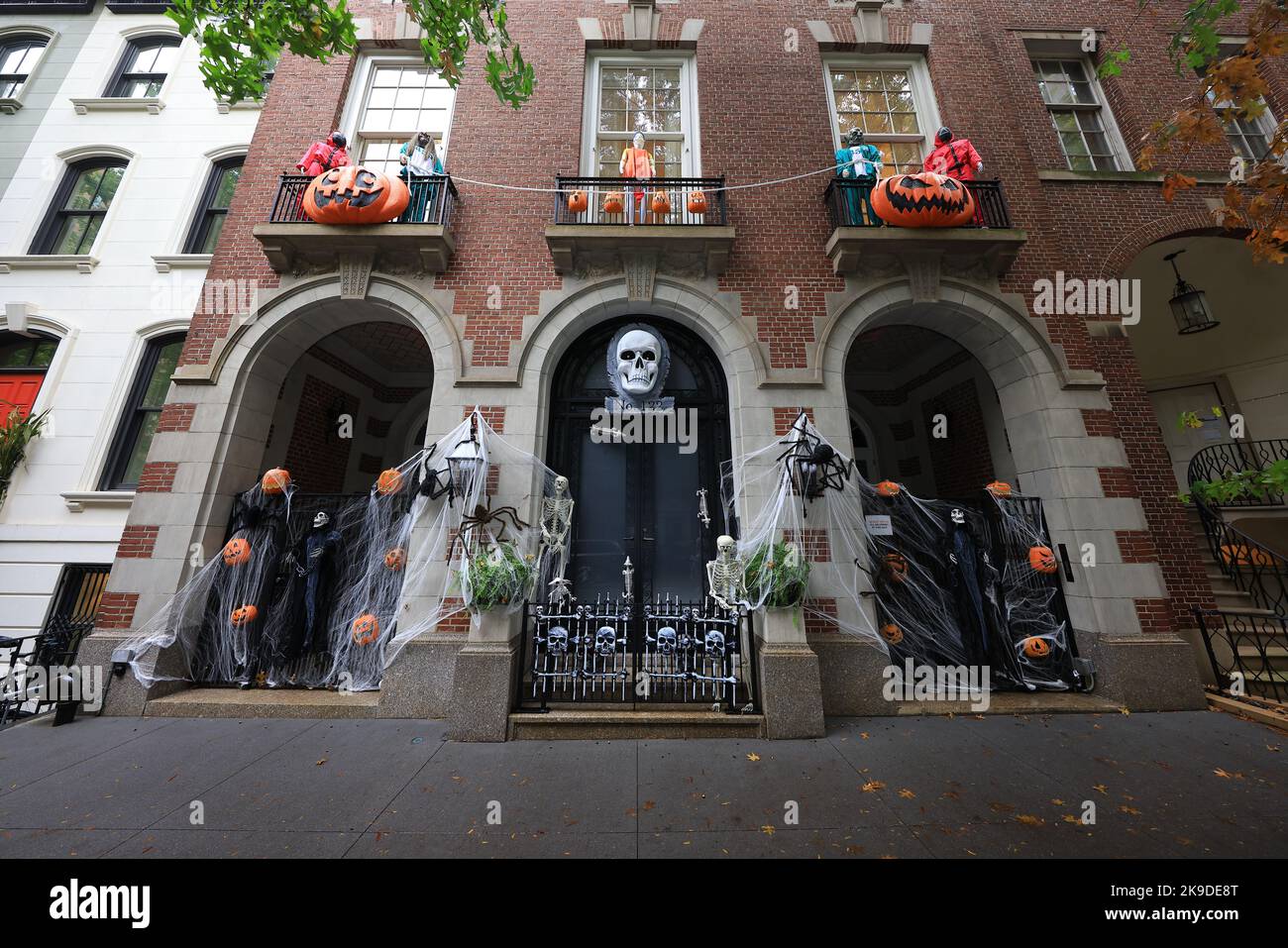NEW YORK, NEW YORK - October 25, 2022: Creepy looking ghouls hang on a ...