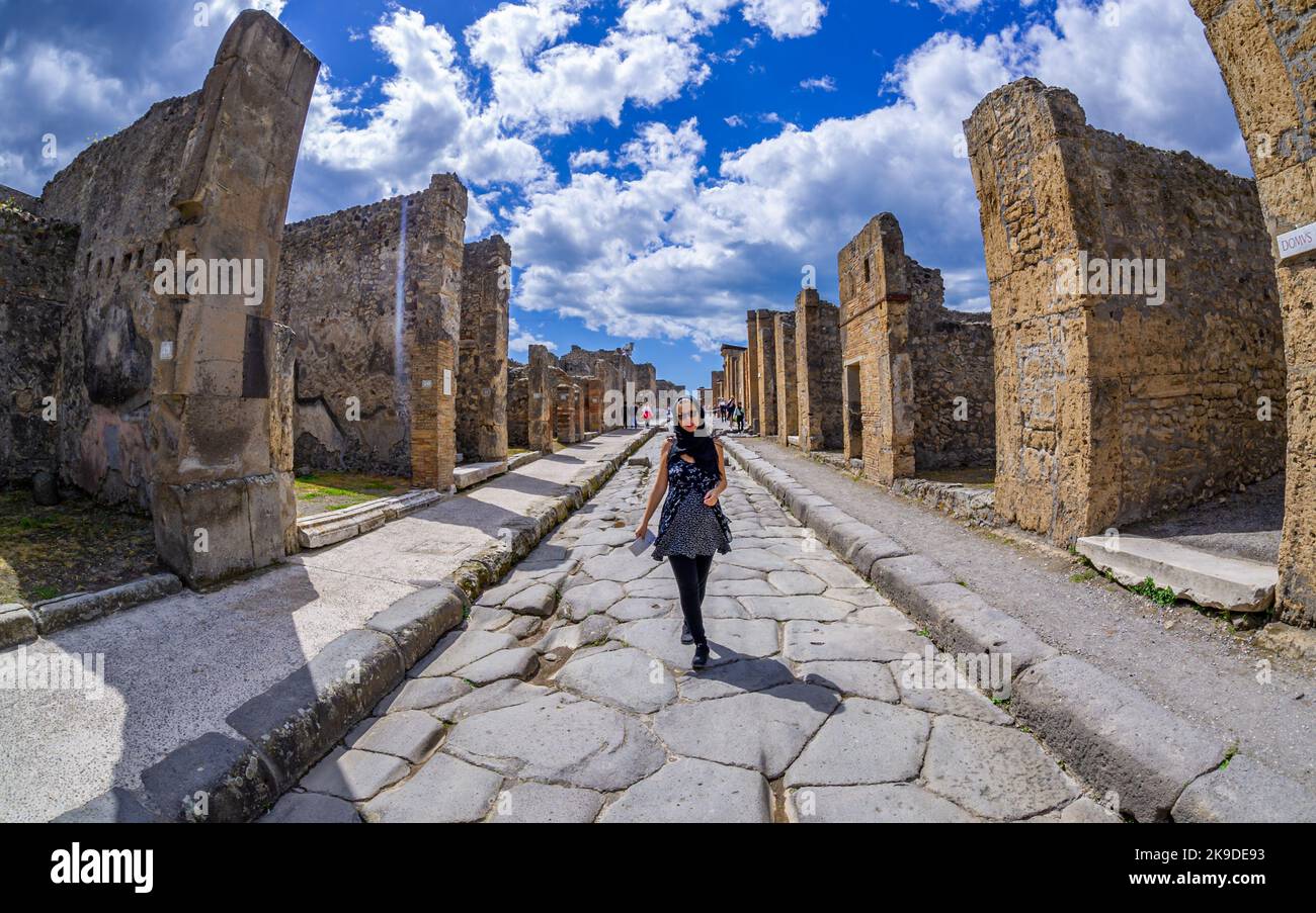 Pompeii Italy a site visited by many tourists where much evidence has ...