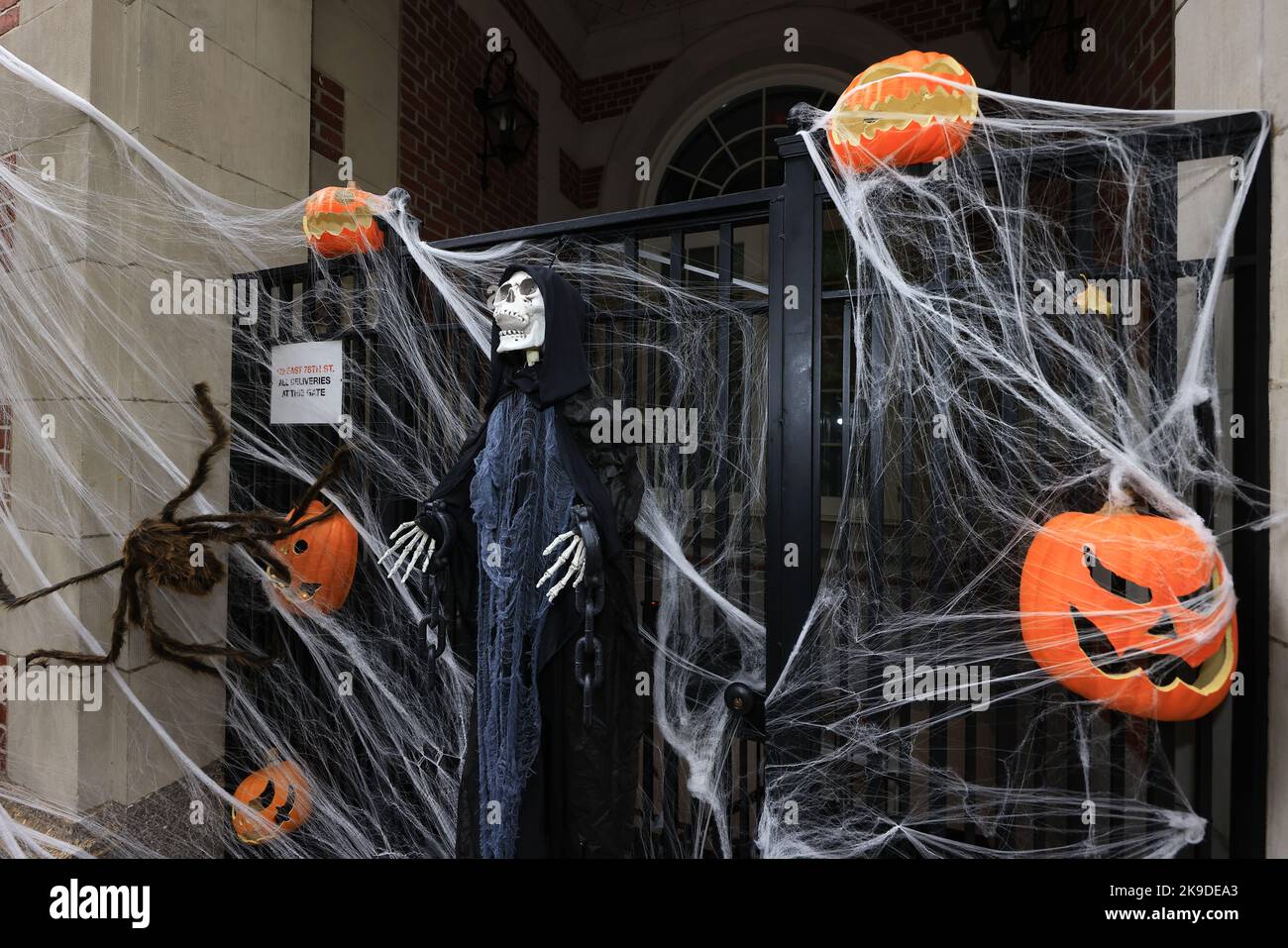 NEW YORK, NEW YORK - October 25, 2022: Creepy looking ghouls hang on a ...