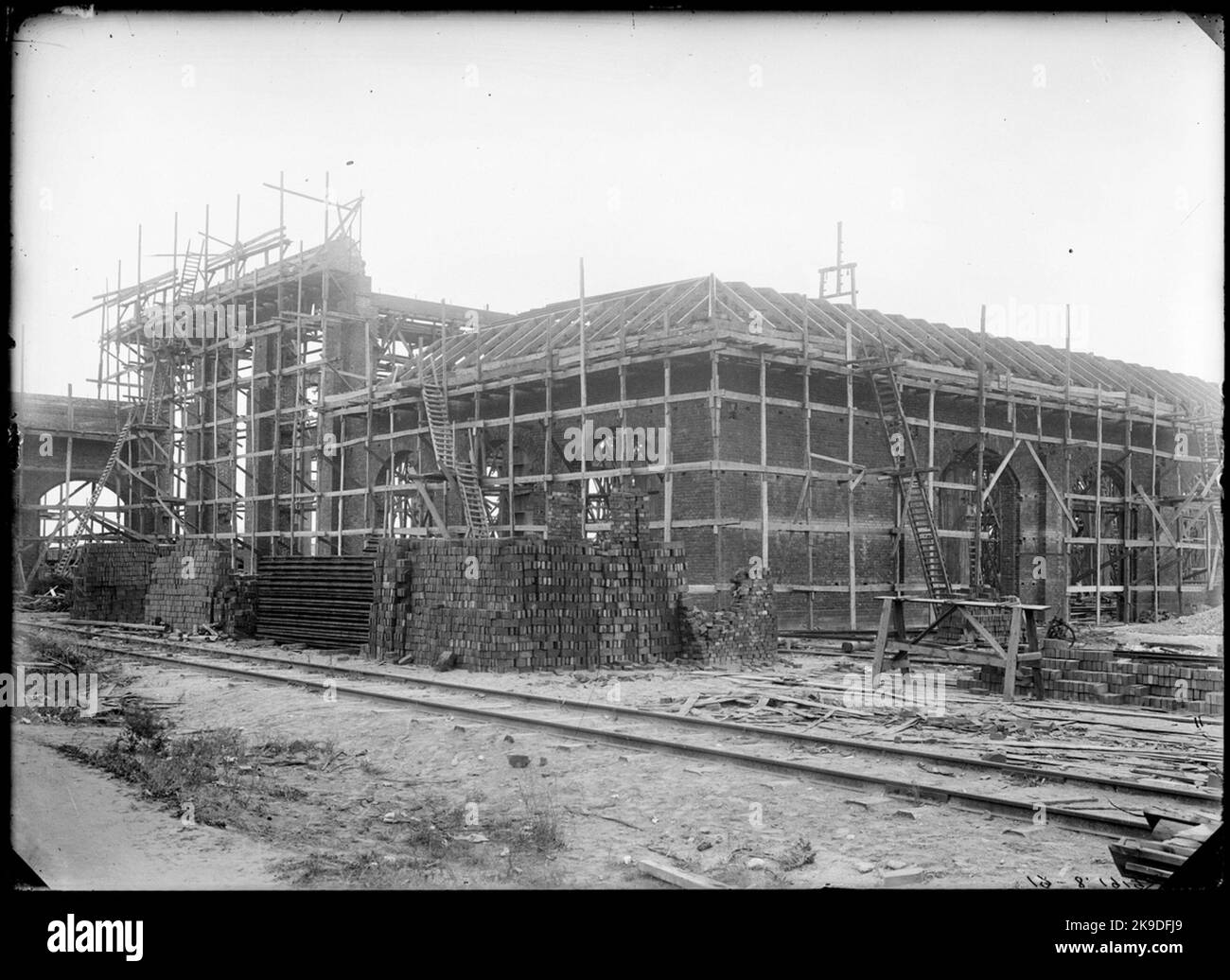 Construction of the locomotive workshop at the State Railway's railway ...