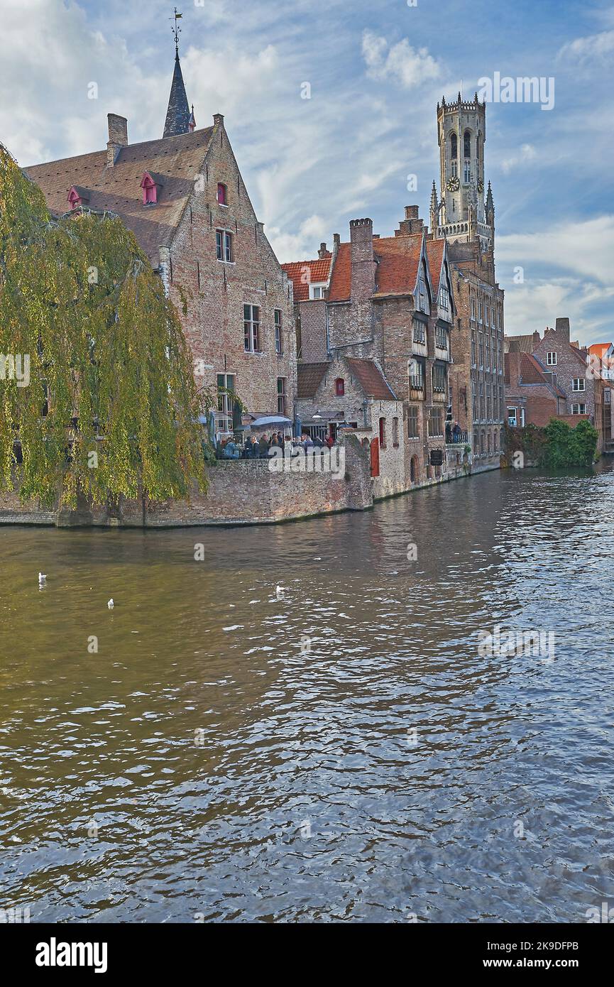 Bruges (Brugge) Flanders, Belgium and the historic Belfry is seen ...