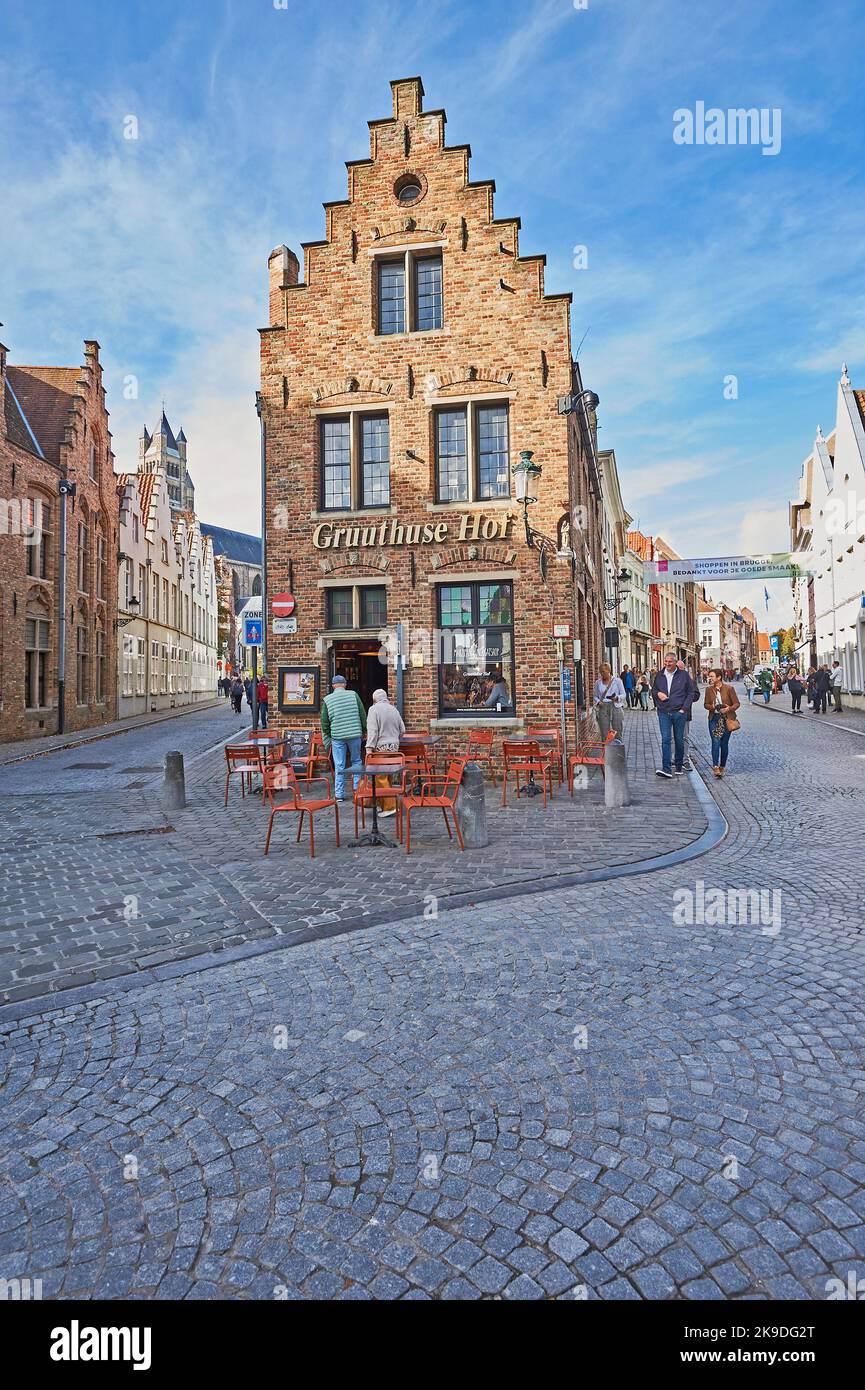 Bruges (Brugge) Flanders Belgium and ornate Flemish architecture on a ...