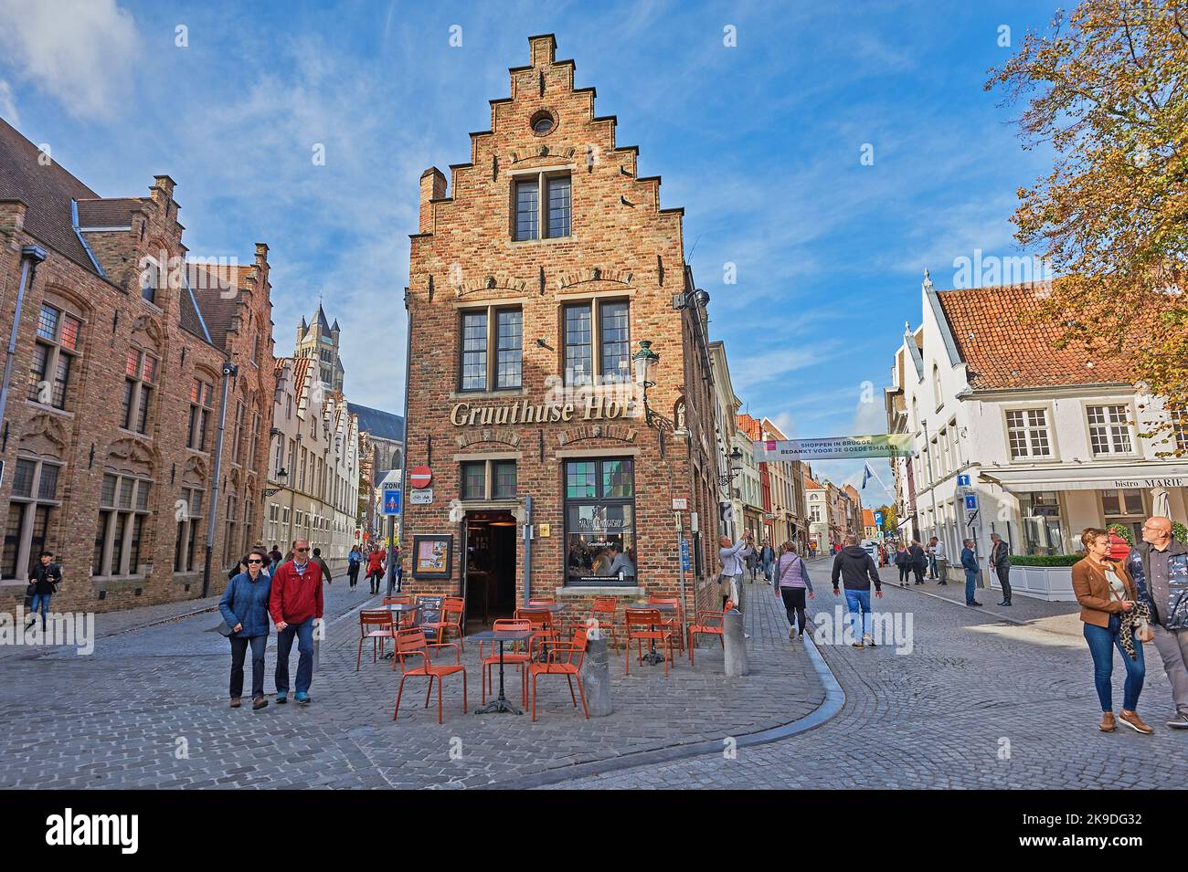 Bruges (Brugge) Flanders Belgium and ornate Flemish architecture on a ...