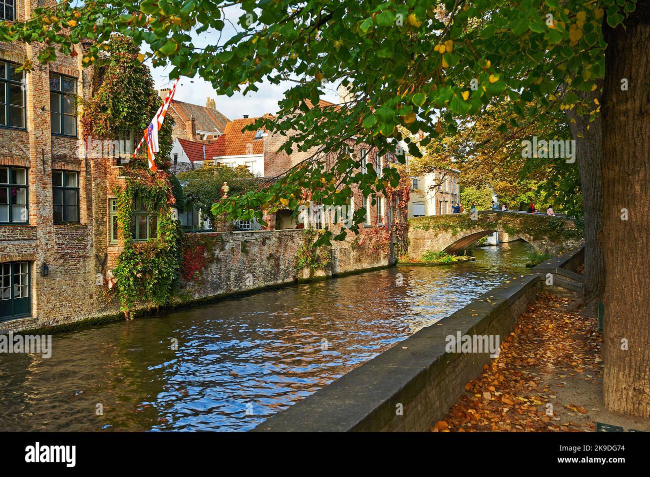Bruges (Brugge) in Flanders, Belgium and autumnal colours show on trees ...