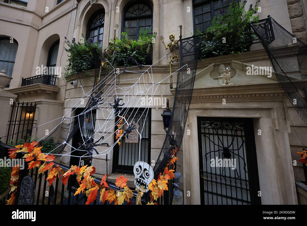 NEW YORK, NEW YORK - October 25, 2022: Spider webs cover the exterior ...