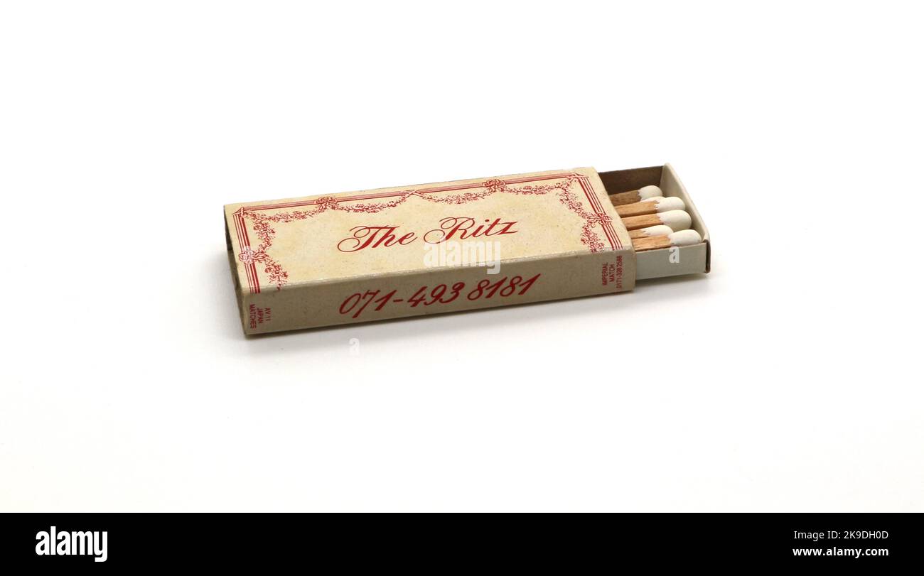 Open box of matches from The Ritz Hotel and restaurant Piccadilly ...