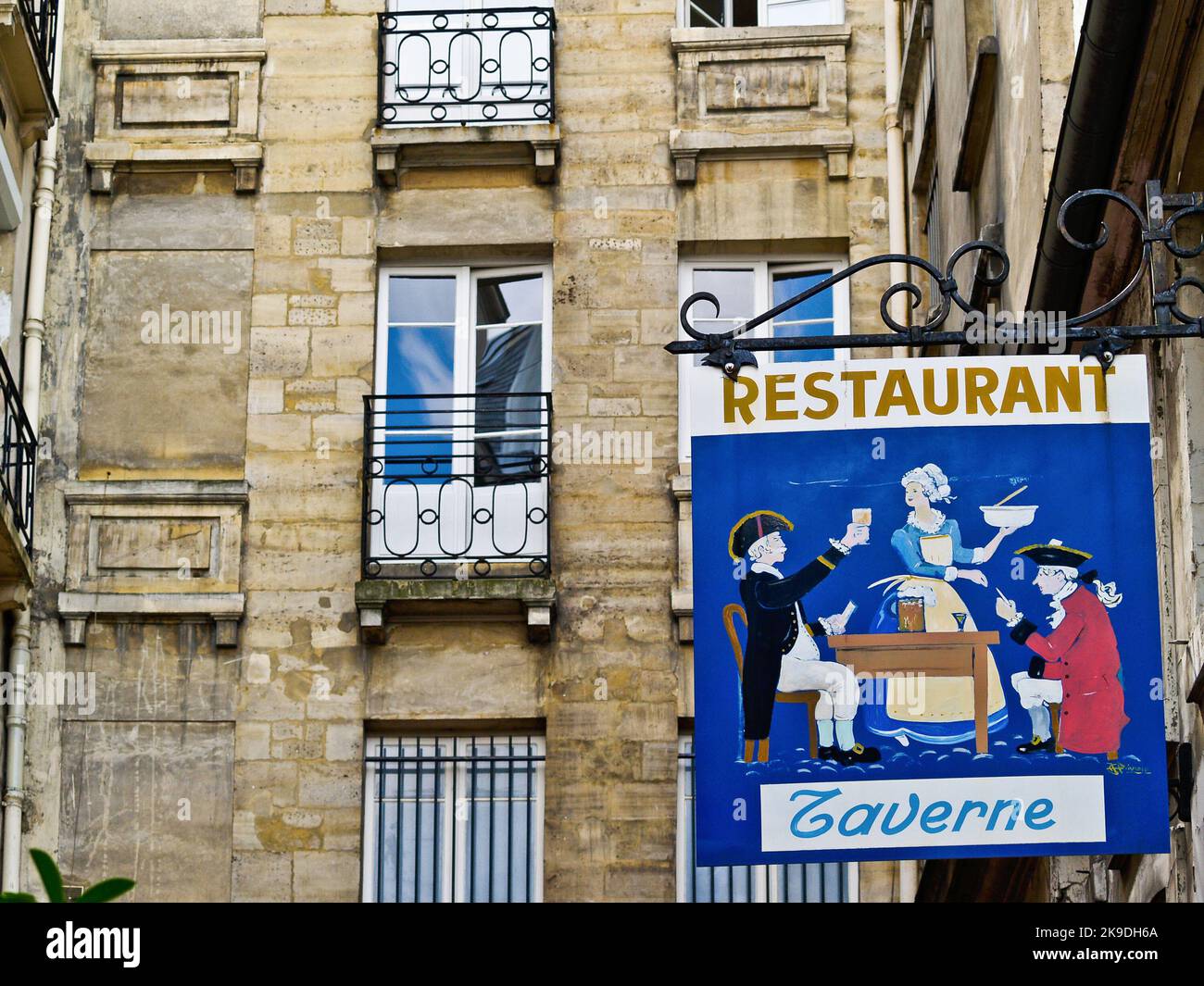 Paris France - June 2009; Hand painted hanging sign for restaurant in ...
