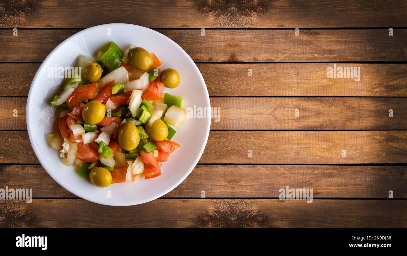 Trampo typical summer dish of Mallorca - Rectangular clay plate Stock ...