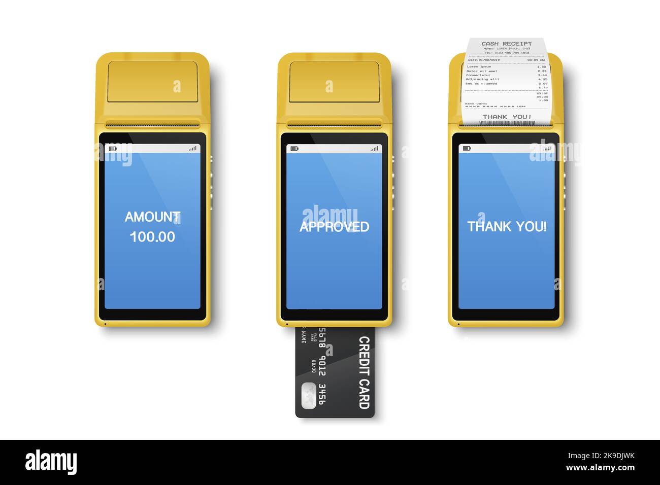 Vector 3d Realistic Yellow Wi-Fi Payment Machine, Credit Card, Receipt ...