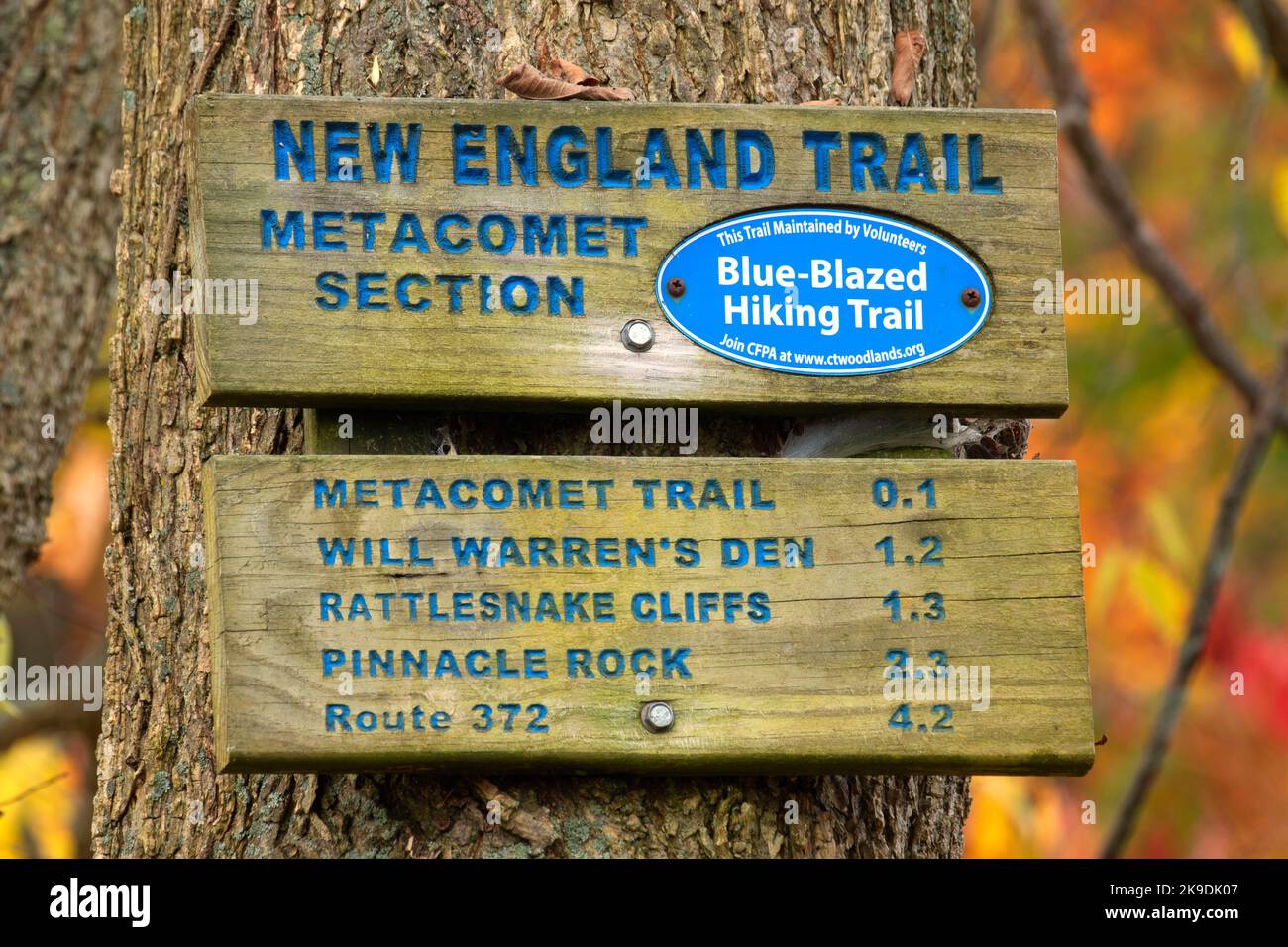 Metacomet Trail sign, New England National Scenic Trail, Connecticut ...