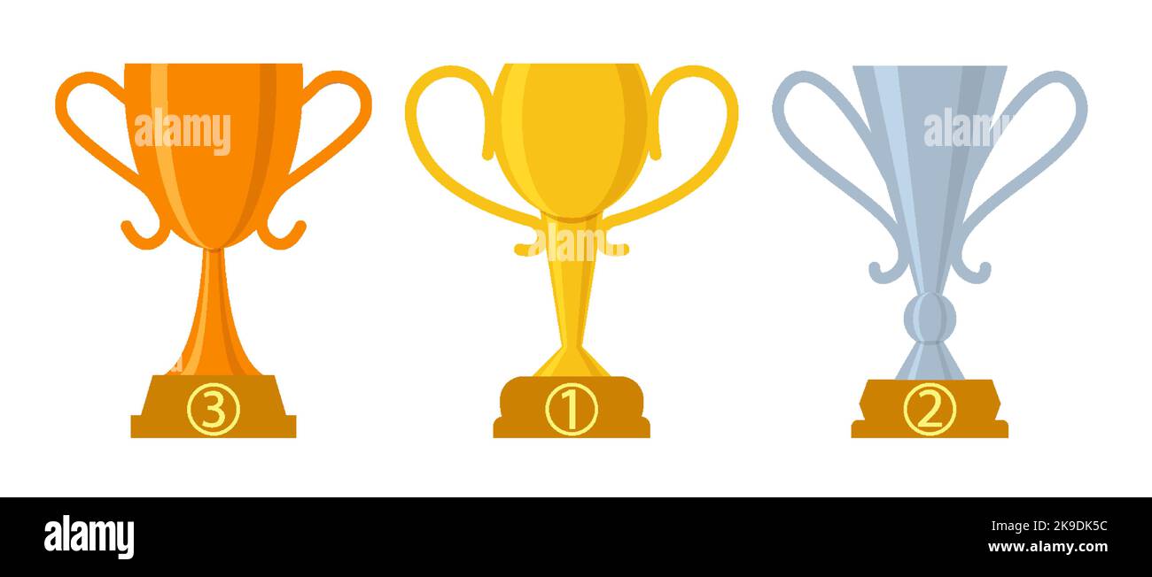 Goblets flat set. Gold silver bronze trophy cup goblet. 1st 2nd 3rd ...