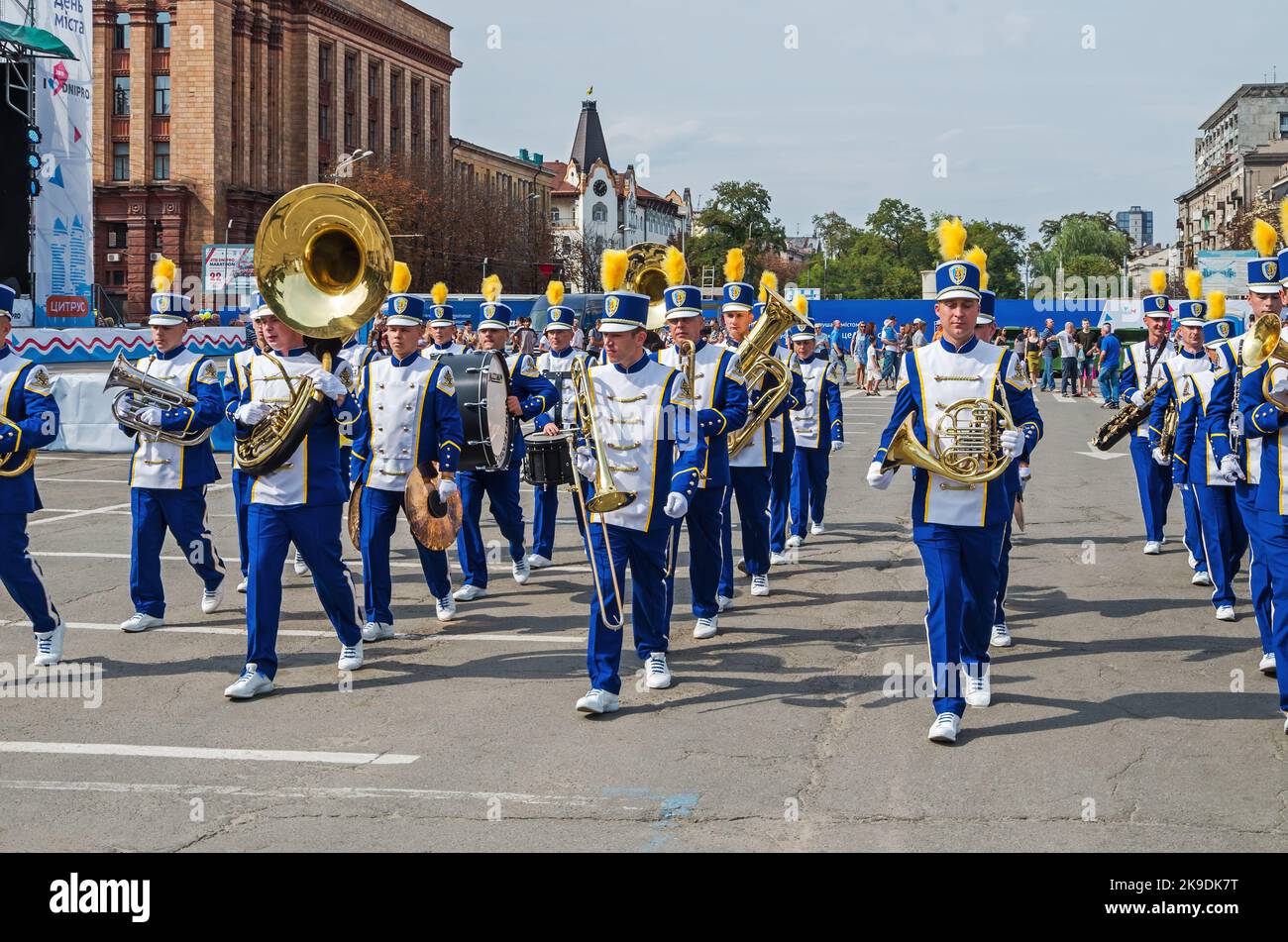 Dnipro, Ukraine - September 14, 2019: Brass band in ceremonial costumes ...