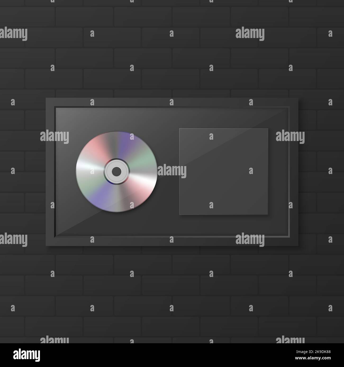 Realistic Vector 3d YCD, Label with Black CD Cover Frame on Black Brick ...