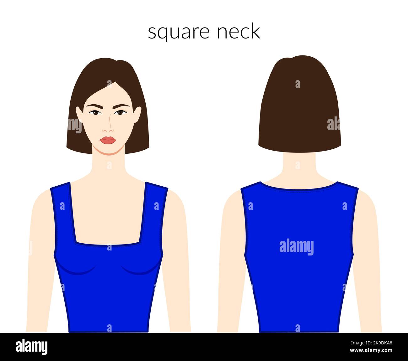 Square neckline clothes character beautiful lady in blue top, shirt ...