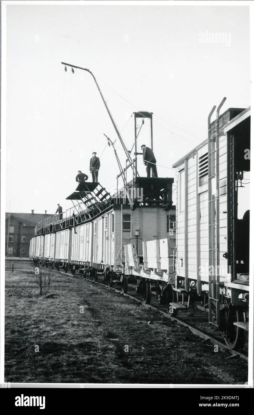 Wiring assembly of line for electrification. Mounting train Stock Photo ...