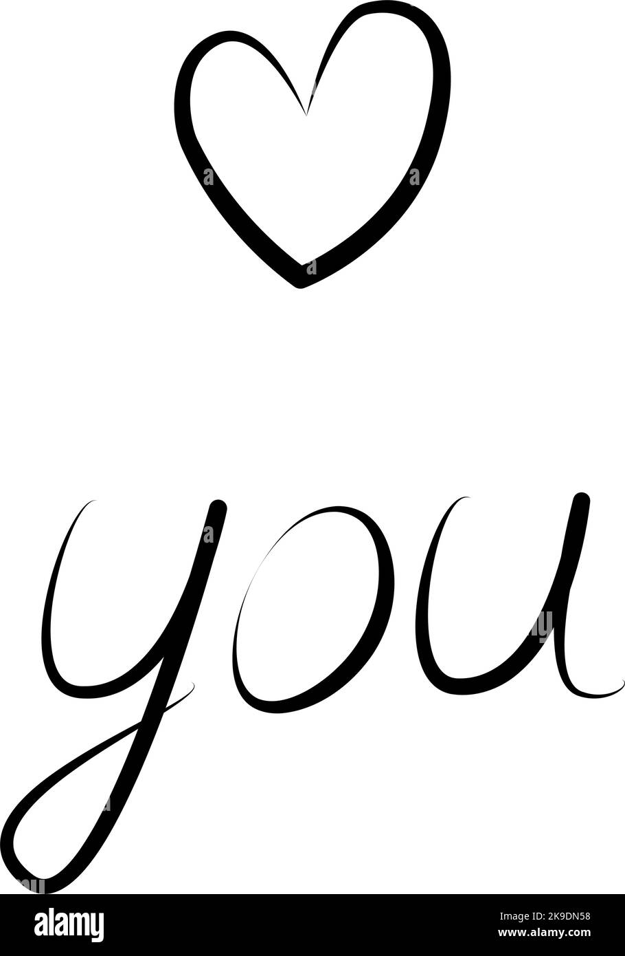 Love You Hand Drawn Text With Heart Shape In Minimalist Style Line Art Sticker Isolate
