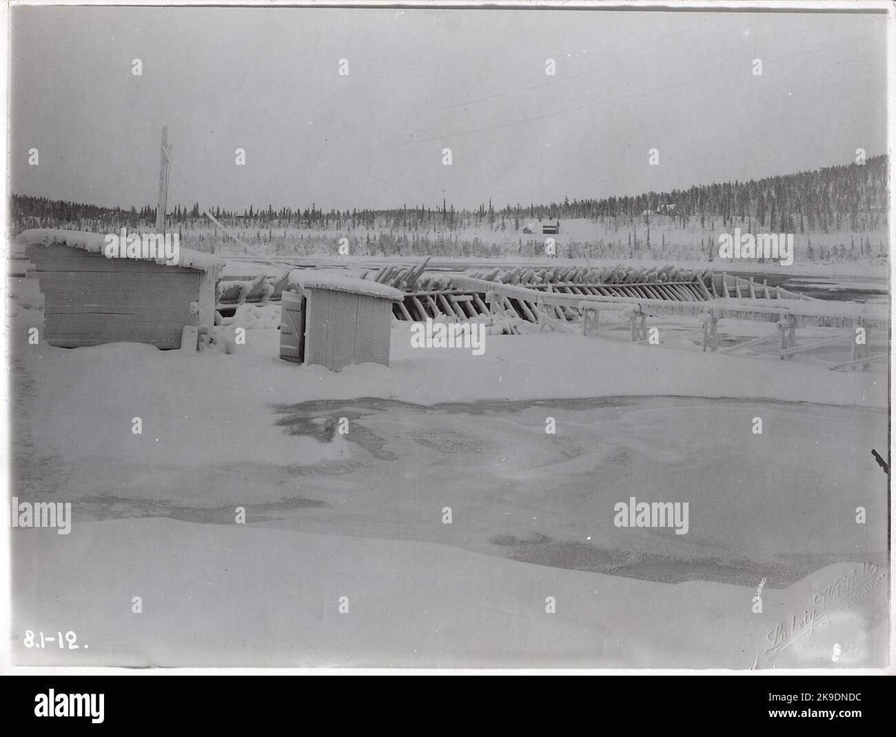 Porjus power plant during construction at Stora Lule River. The catch ...