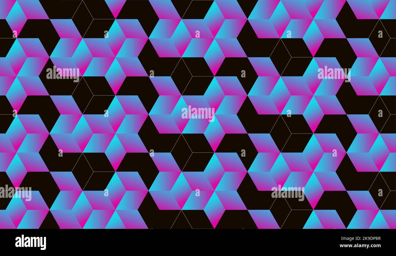 Holographic iridescent vector seamless pattern of cubes, optical ...