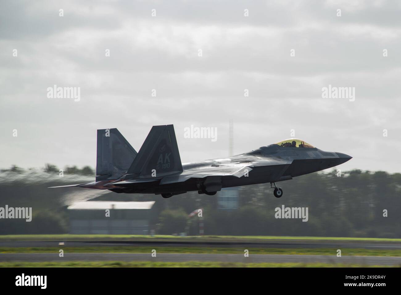 A U.S. Air Force F-22 Raptor assigned to the 90th Expeditionary Fighter ...