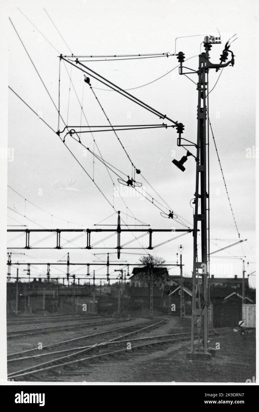 Contact line in station area Stock Photo - Alamy