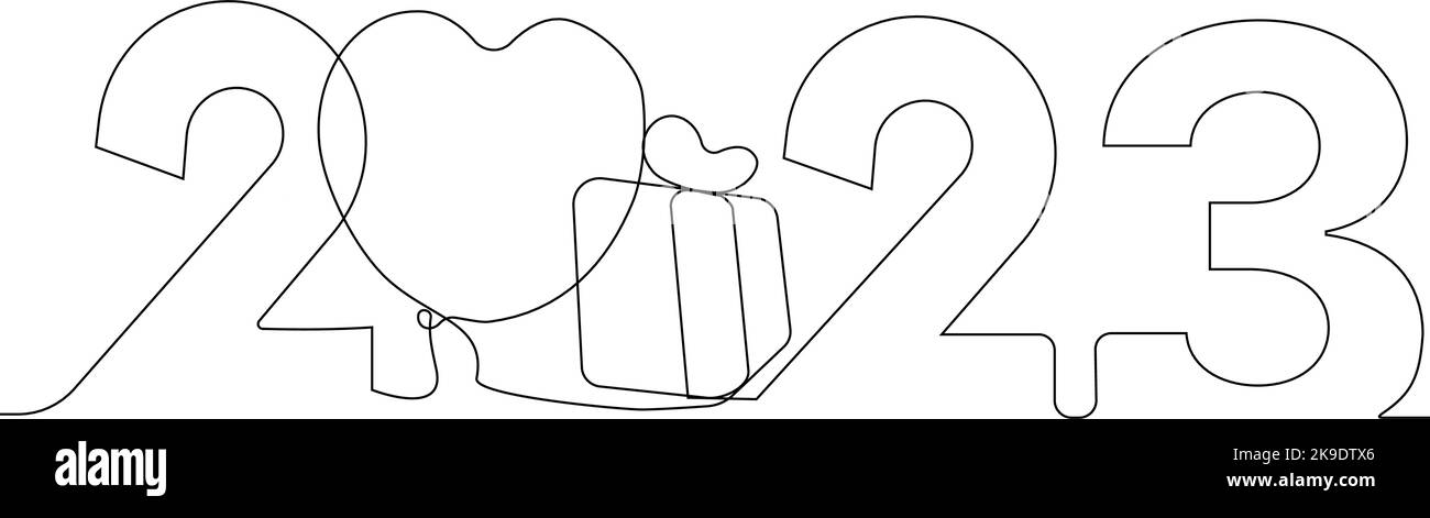 New 2023 Year is coming. Continuous one line drawing of new year sign ...