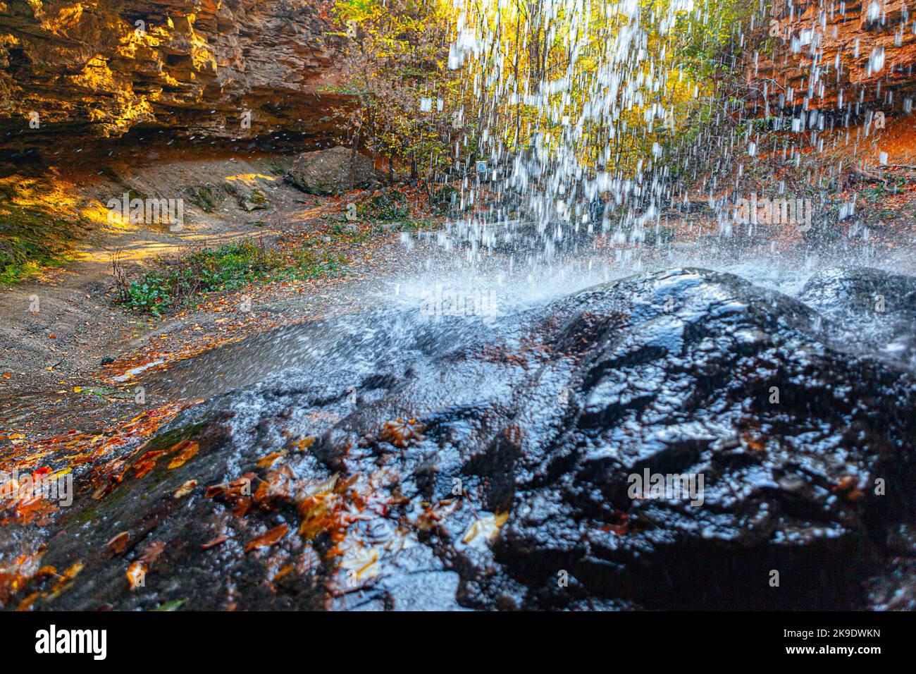 Natural waterfall , splashing water drops . Waterfall in autumn Stock ...