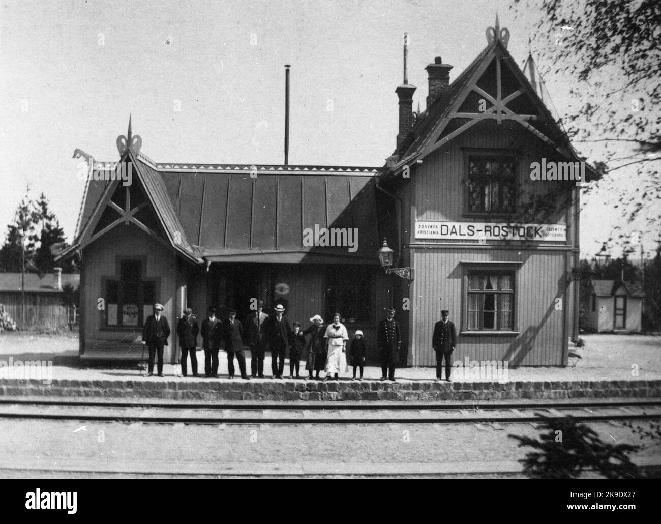 The railway station in Dals-Rostock. The side building on the left was ...